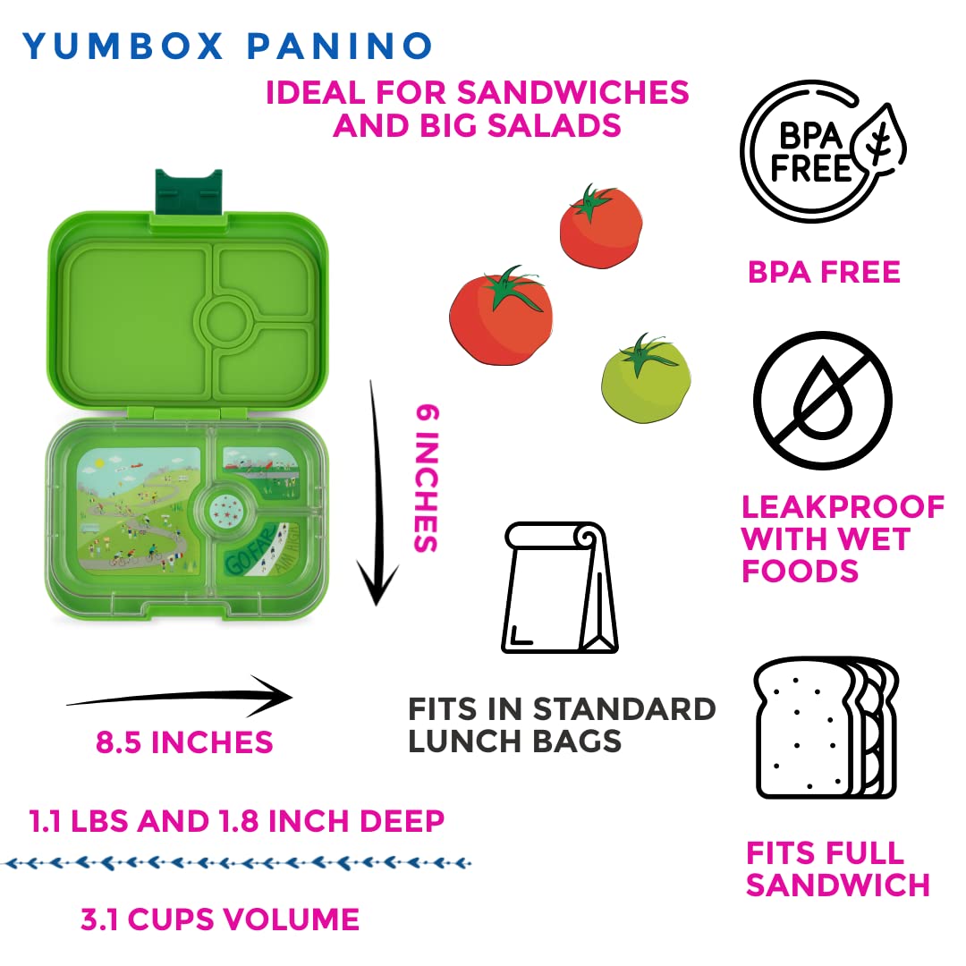 Yumbox Panino Leakproof Bento Lunch Box Container for Kids & Adults (Go Green Panino)