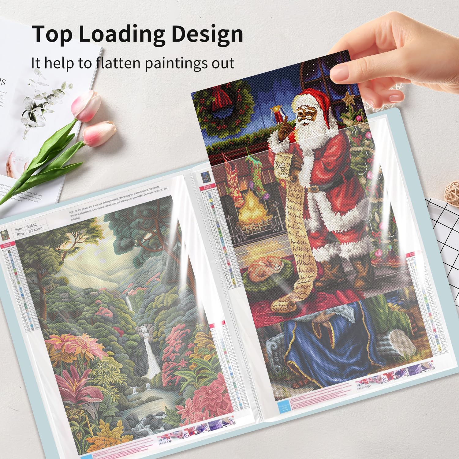 A3 Diamond Painting Storage Book, 60 Views Art Portfolio Presentations Folder with 30 Pages Protectors, 17.3x12.8in