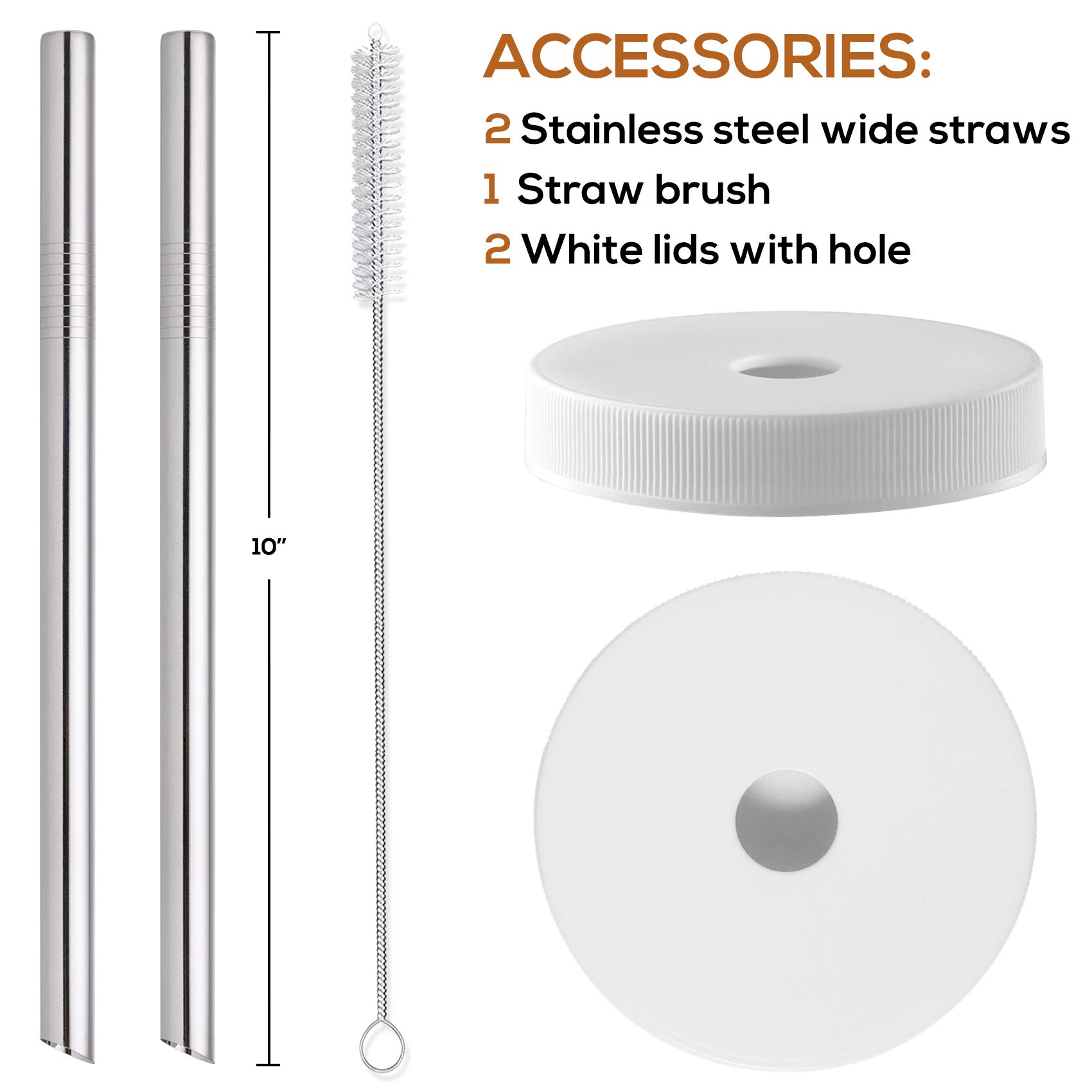 [ 8 Pack ] Glass Juicing Bottles with 2 Straws & 2 Lids w Hole- 16 OZ Travel Drinking Jars, Water Cups with Black Airtight Lids, Reusable Tall Mason Jar for Juice, Boba, Smoothie, Tea, Kombucha