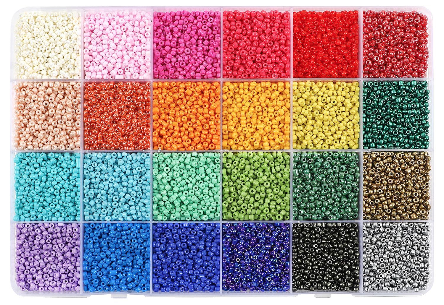 DICOBD 31200pcs 2mm Small Glass Seed Beads, 24 Color Craft Beads for Bracelets Jewelry Making and Crafts, with a Storage Box