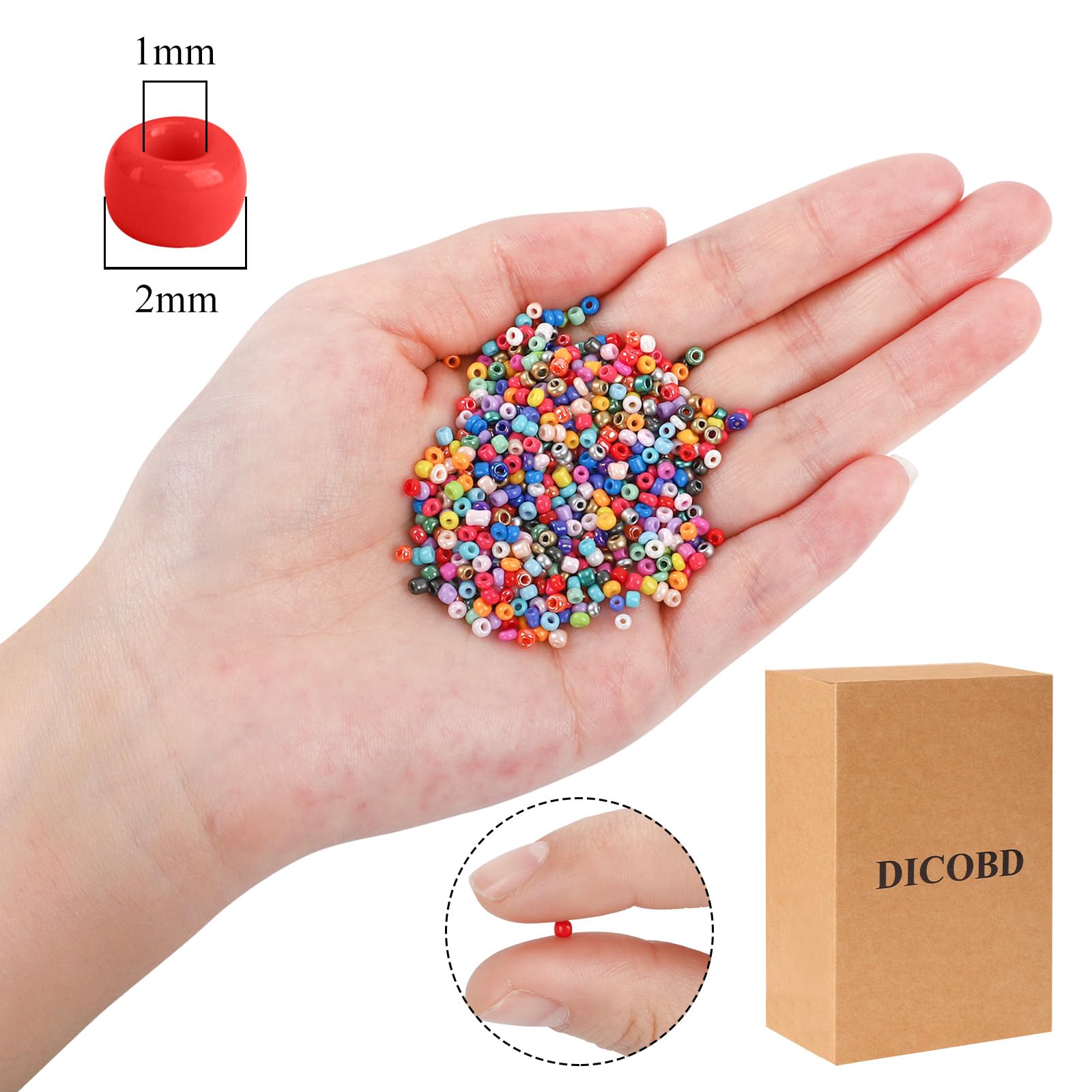 DICOBD 31200pcs 2mm Small Glass Seed Beads, 24 Color Craft Beads for Bracelets Jewelry Making and Crafts, with a Storage Box