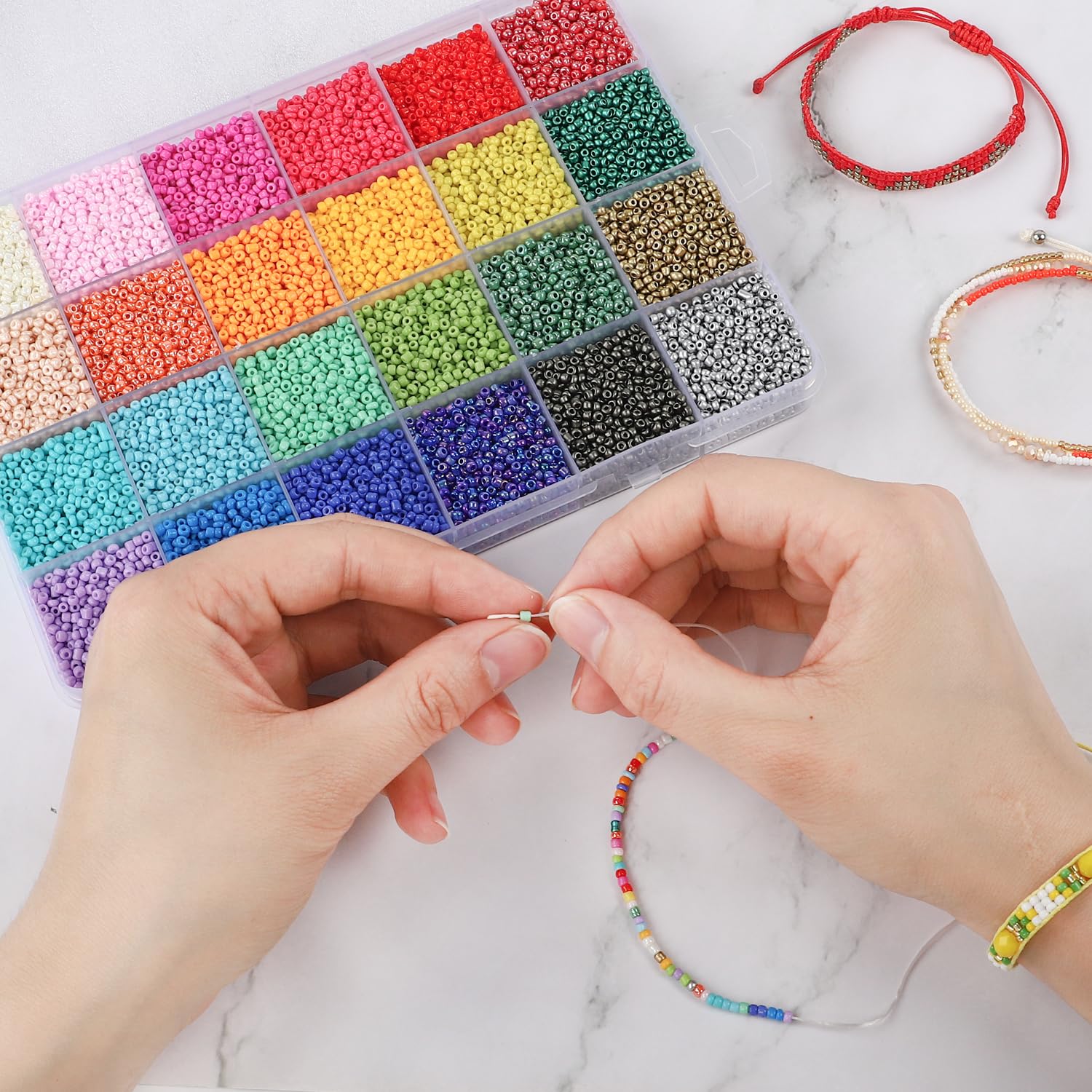 DICOBD 31200pcs 2mm Small Glass Seed Beads, 24 Color Craft Beads for Bracelets Jewelry Making and Crafts, with a Storage Box