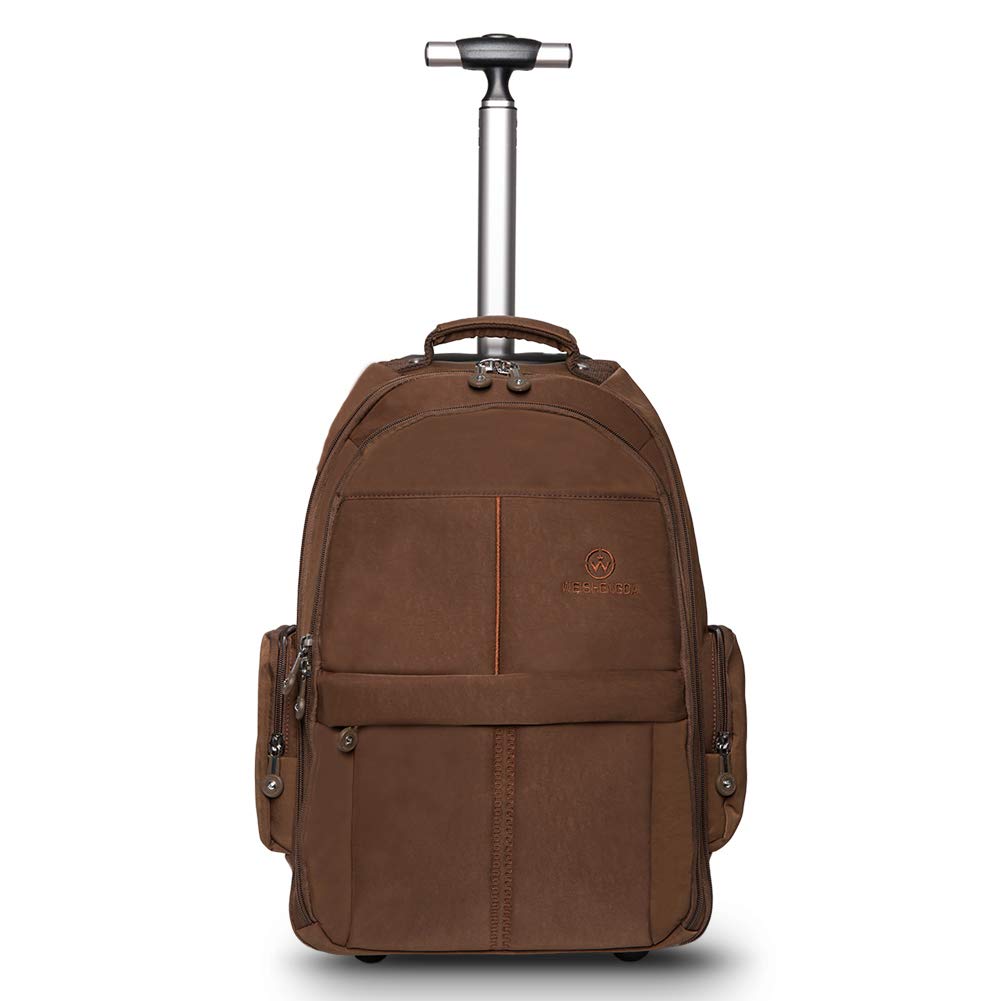 HollyHOME 19 inches Wheeled Rolling Backpack for Men and Women Business Laptop Travel Backpack Bag, Brown