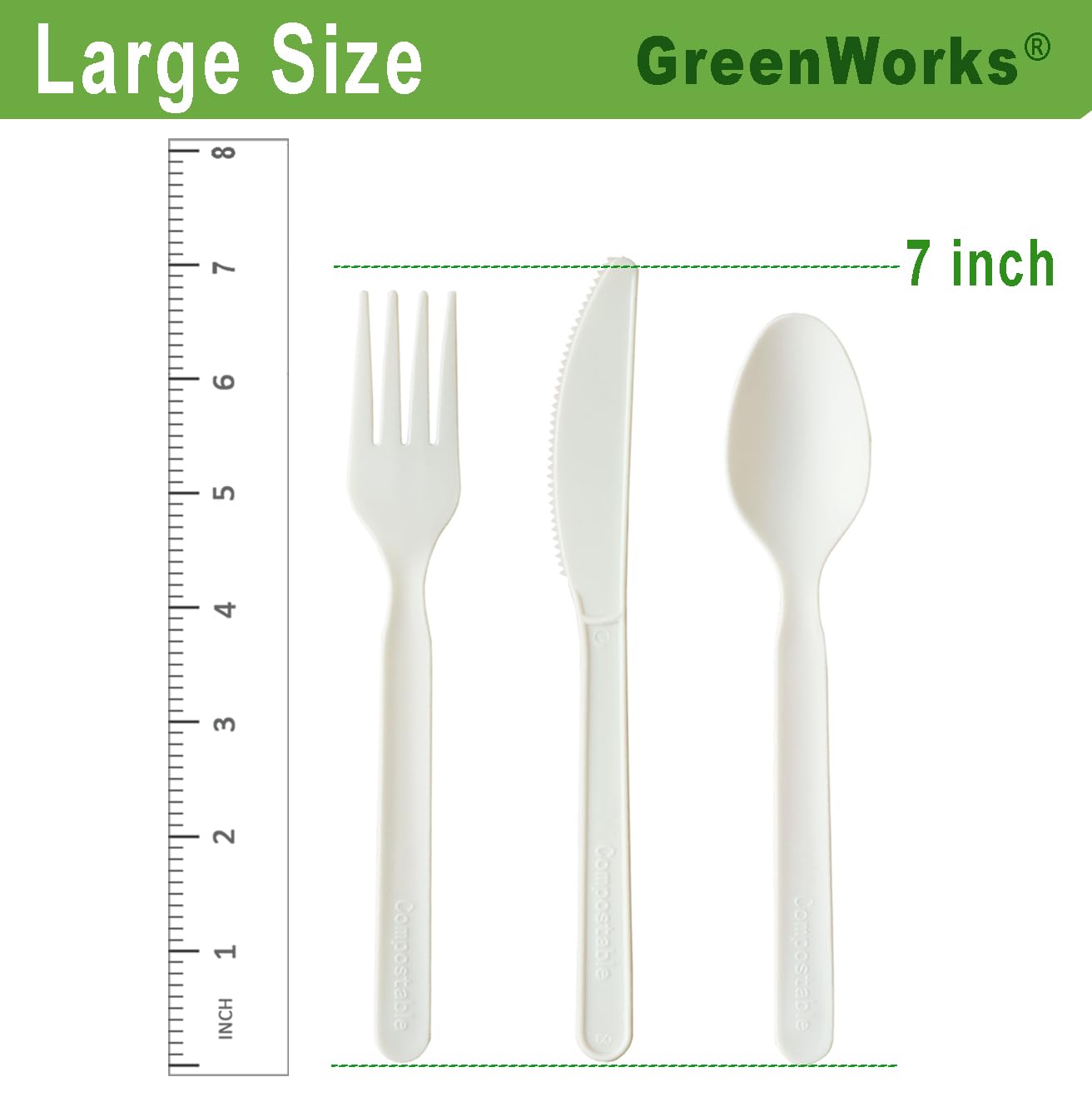 GreenWorks Compostable Forks,100 Count 7" Heavyweight Biodegradable Disposable Cutlery Fork