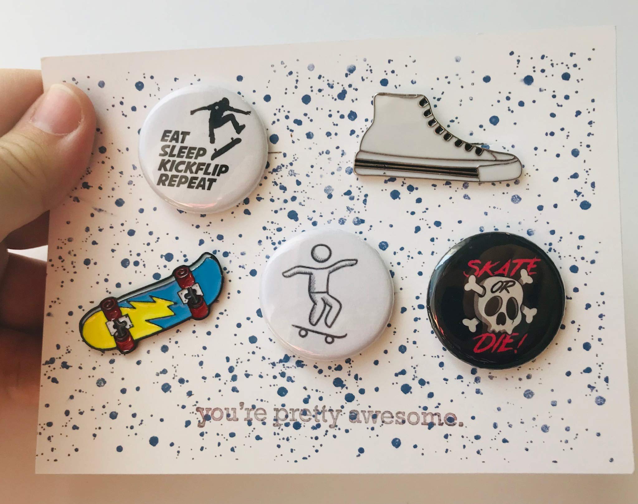 5 piece Skateboard Theme Backpack Pins Buttons with Enamel Pins Multipack 1.25 Inch PinBack Buttons birthday holliday back to school backpack buttons Set of 5 Skate Board Theme pins
