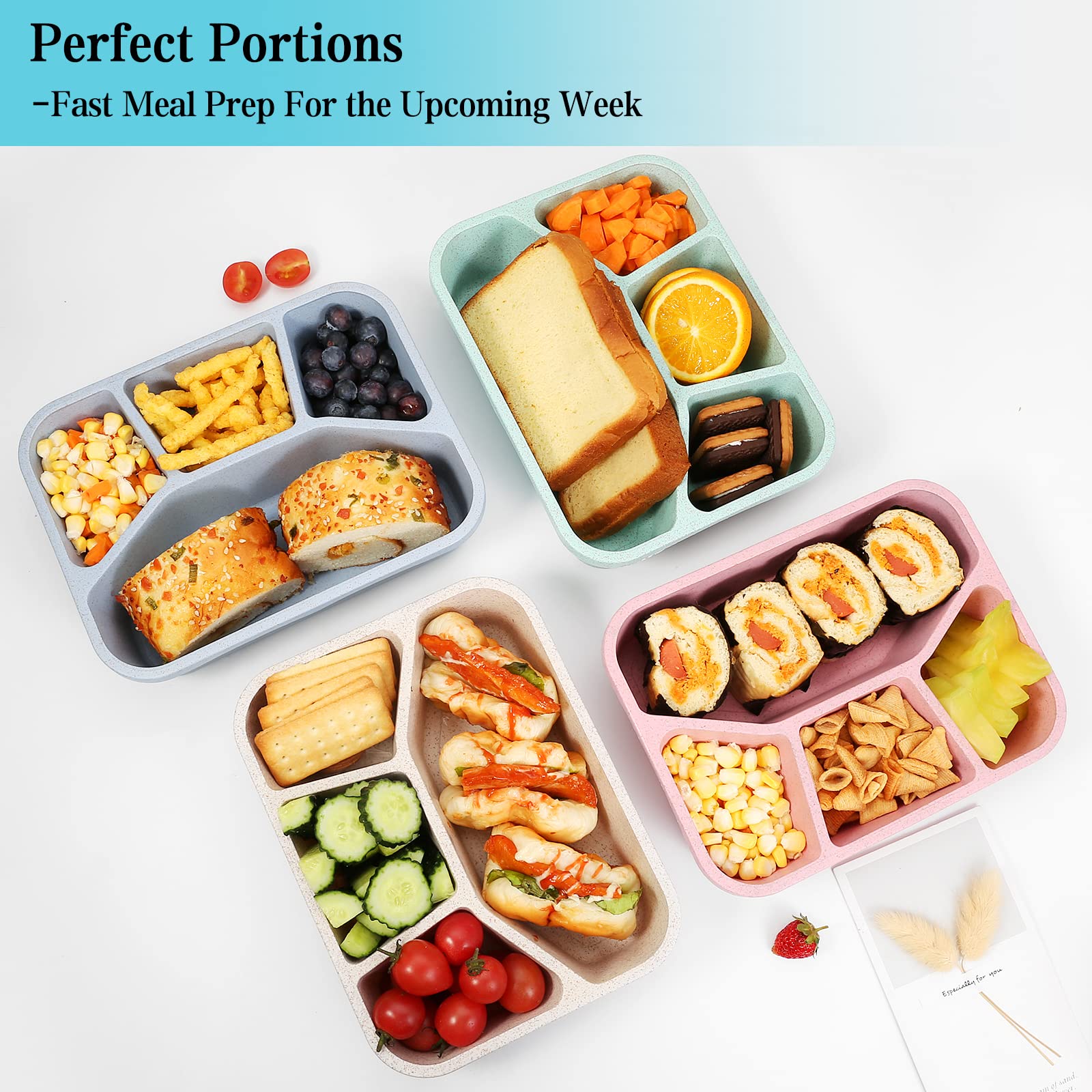 xhongz 4 Compartment Meal Prep Lunch Containers for Adults, 4 Pack Bento Lunch Box, Durable BPA Free Plastic Reusable Food Storage Containers with lid, Microwave/Dishwasher Safe