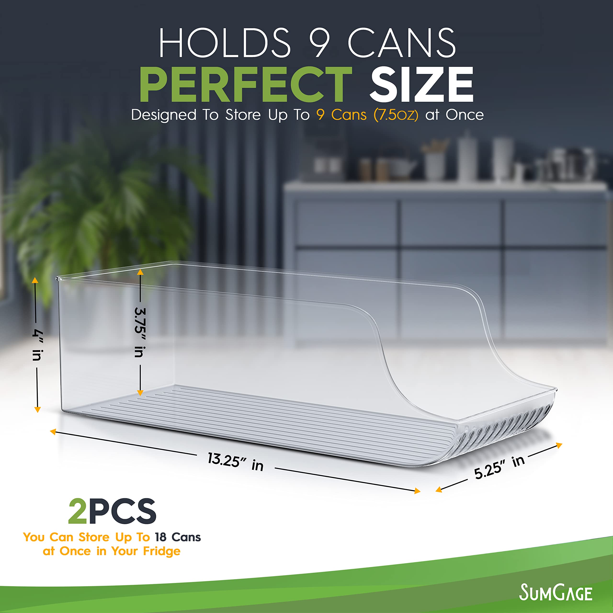 SUMGAGE Soda Can Organizer for Refrigerator Set of 2, Clear Storage Bins for Kitchen Pantry, Freezer, Countertops, Cabinets, Open Front and Shatter-Proof Organization Bins, Holds Up To 9 Cans