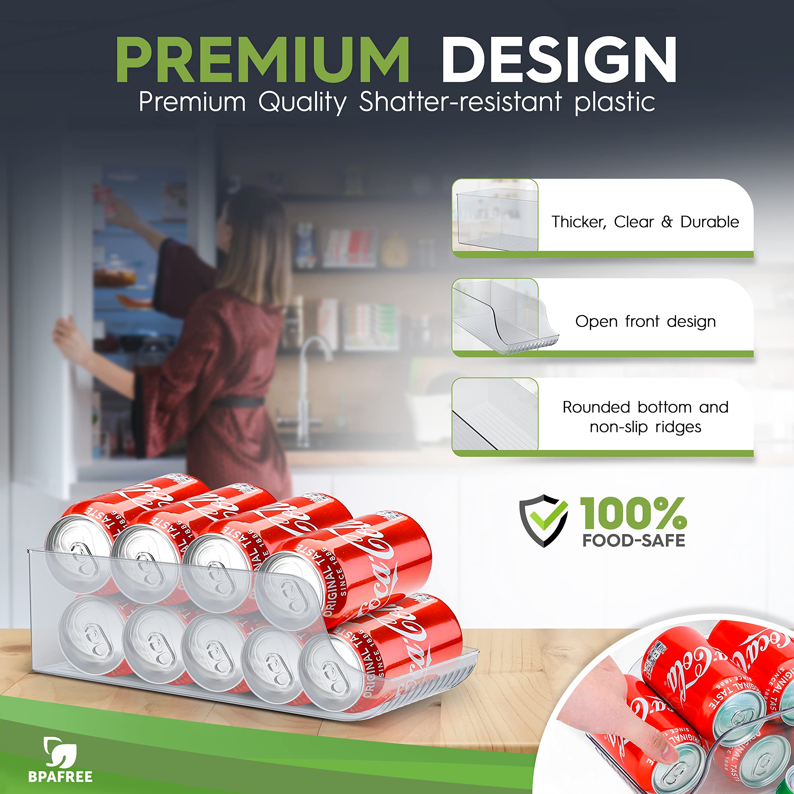 SUMGAGE Soda Can Organizer for Refrigerator Set of 2, Clear Storage Bins for Kitchen Pantry, Freezer, Countertops, Cabinets, Open Front and Shatter-Proof Organization Bins, Holds Up To 9 Cans