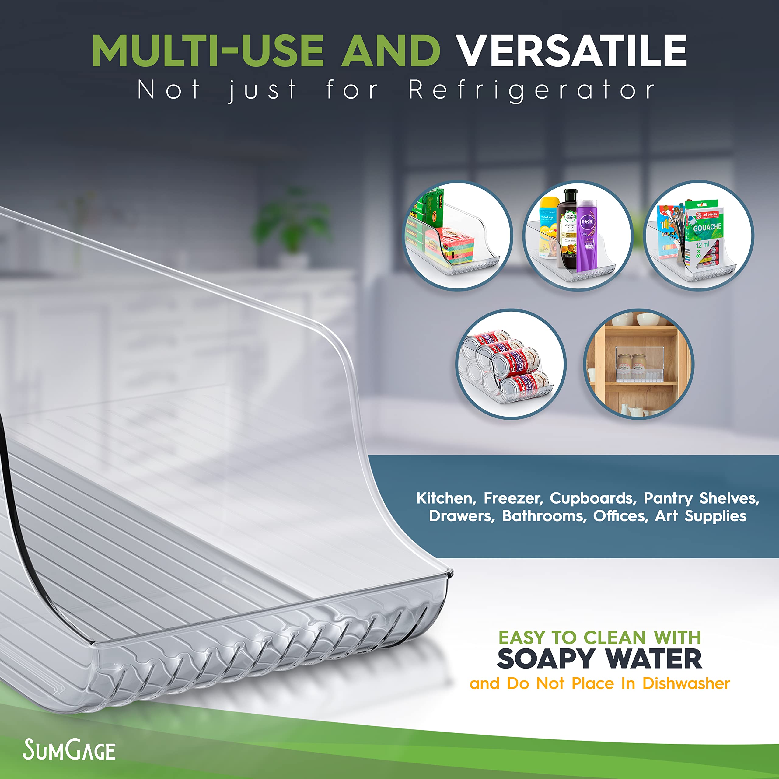 SUMGAGE Soda Can Organizer for Refrigerator Set of 2, Clear Storage Bins for Kitchen Pantry, Freezer, Countertops, Cabinets, Open Front and Shatter-Proof Organization Bins, Holds Up To 9 Cans