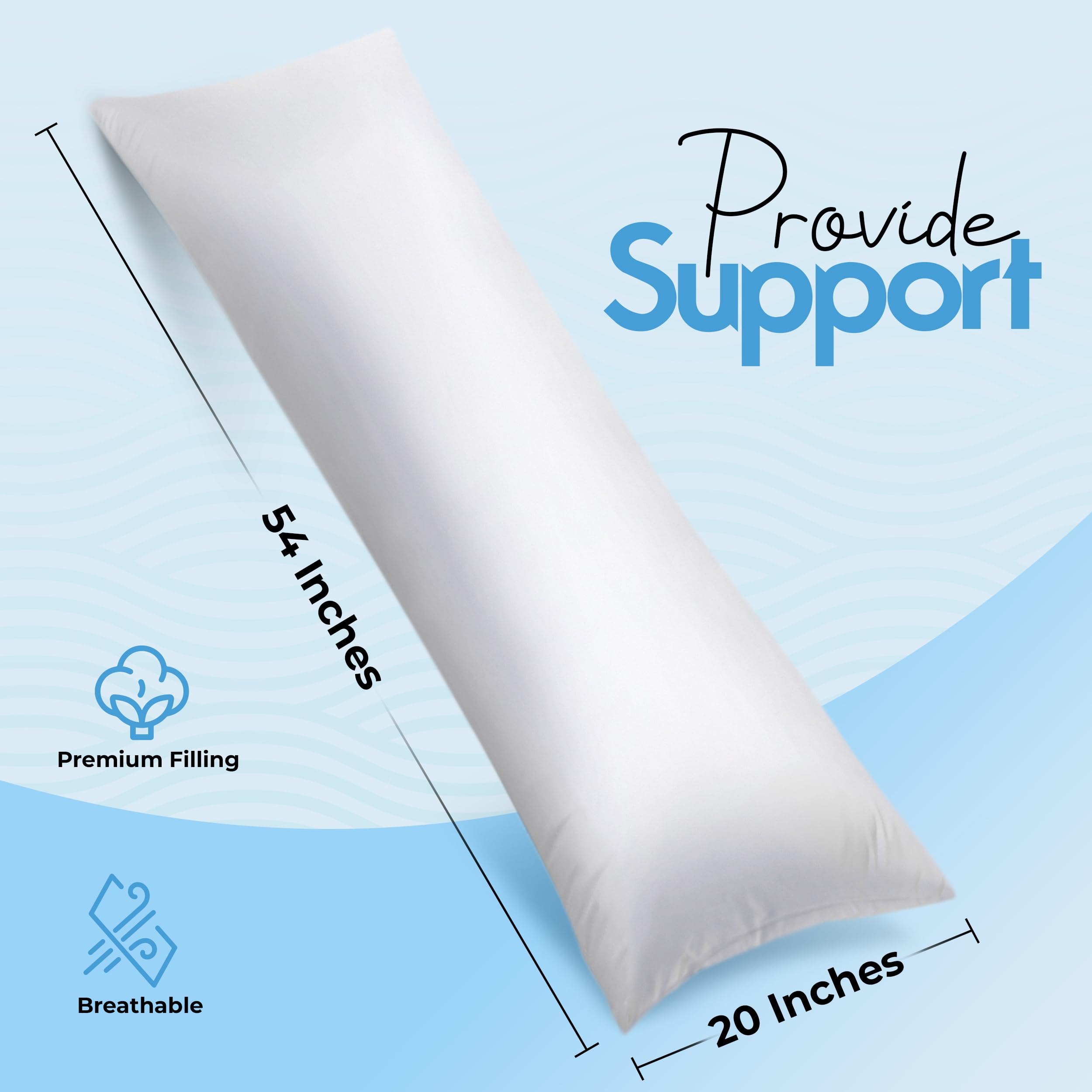 Utopia Bedding Full Body Pillow for Adults (White, 20 x 54 Inch), Long Pillow for Sleeping, Large Pillow Insert for Side Sleepers