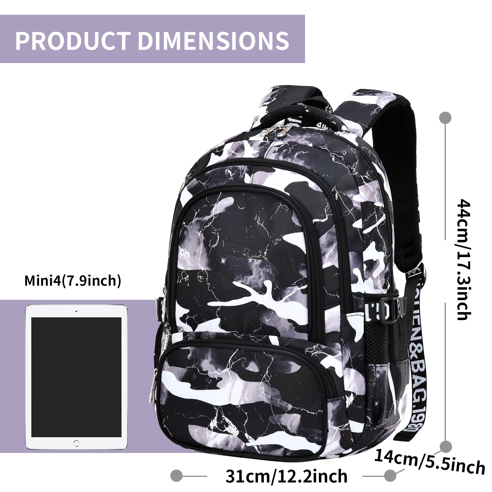 XLERHAZO School Backpack Camouflage Backpack Water Repellent Casual Daypack Lightweight Bookbags for Boys Girls (DX Camo Blue)