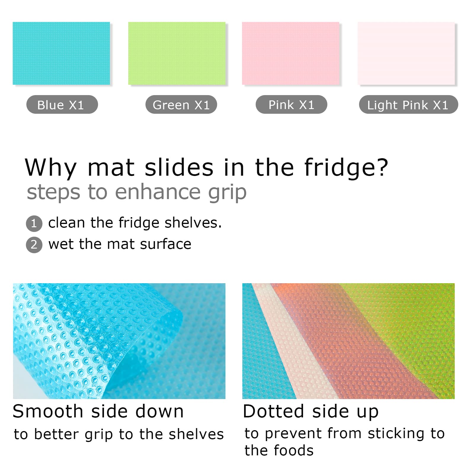 4 PCS Refrigerator Liners, Washable Waterproof Oilproof EVA Refrigerator Mats, Non-Slip Fridge Liners Shelves Covers Pads (4 Mixed Colors)