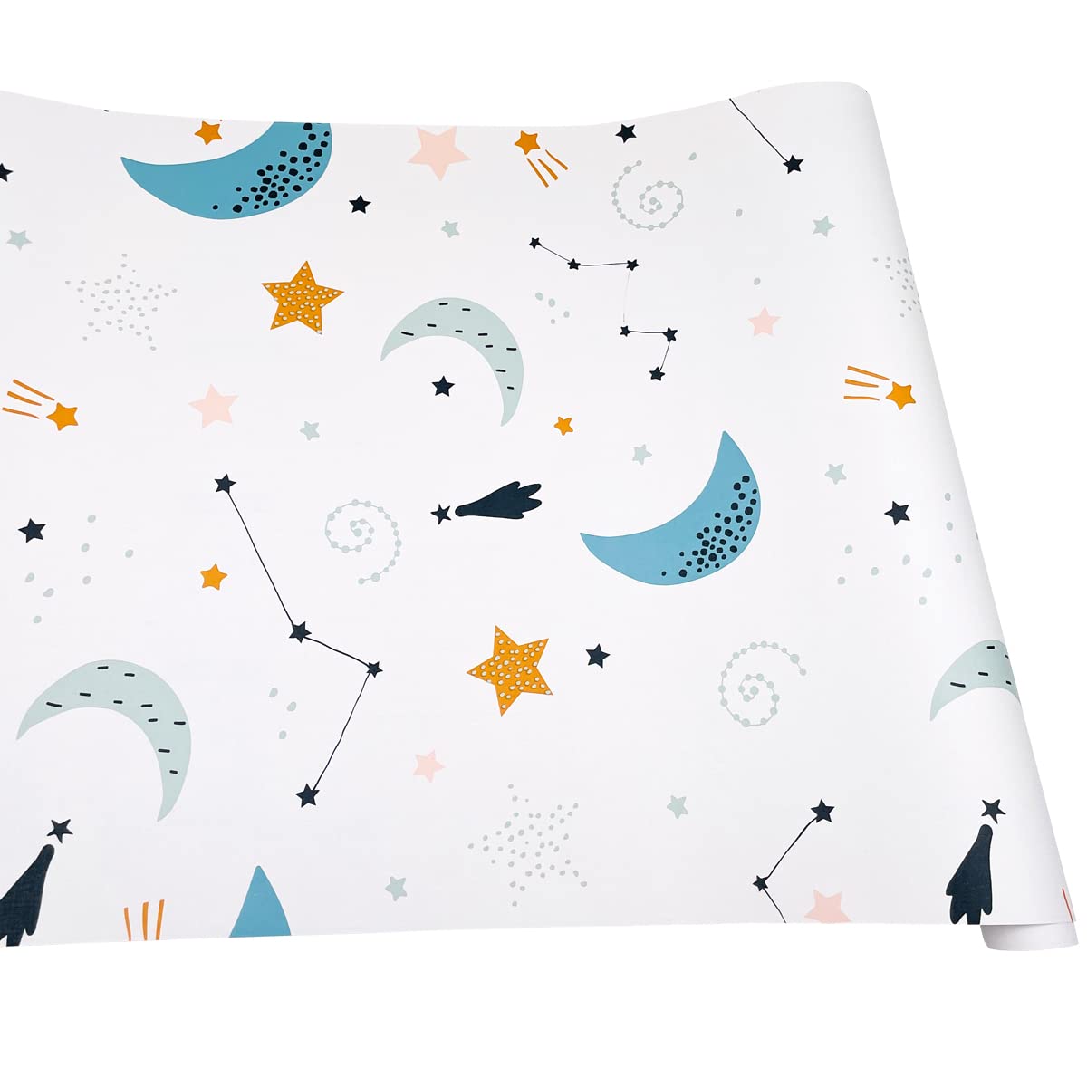 Yifasy Drawer Shelf Liner Moon Stars Self-Adhesive Furniture Inner Lining Paper Sheet Removable Kids Wallpaper Roll 118x18 Inch