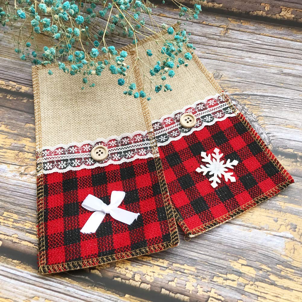 LXKBD Natural Burlap Cutlery Holder Pouch Bag, 20 Packs 4.3x8 Inch Lace Knifes Forks Napkin Utensil Silverware Holders for Christmas Wedding Party Table Decoration