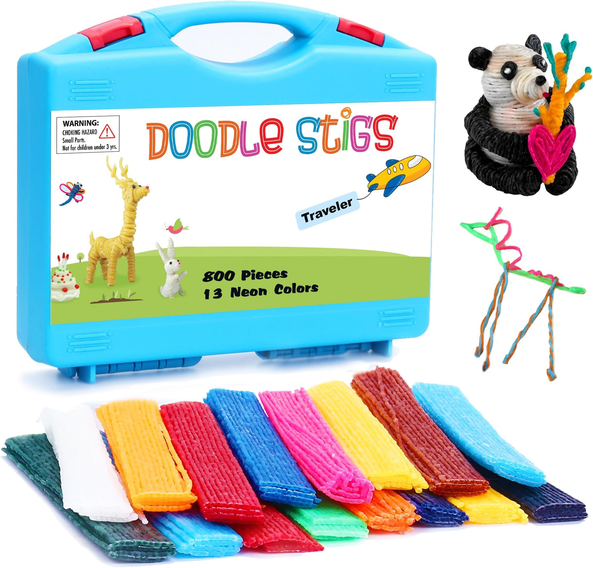 (640 Pieces and 1 Travel Case) Wax Yarn Sticks | 6-Inch, 13 Neon Colors Doodle Stigs for Kids - DIY Crafts and School Project Supplies.Great Toy for Home and Road Trip Activities for Kids