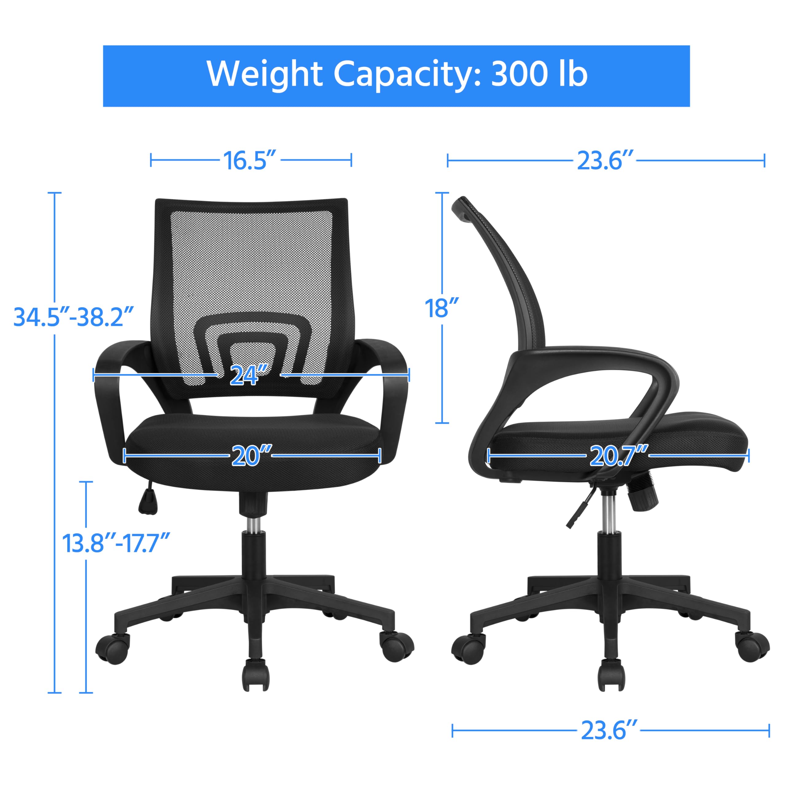 Yaheetech Office Chair Ergonomic Computer Chair Mid Back Adjustable Desk Chair with Lumbar Support Armrest, Swivel Mesh Task Gaming Chair for Home Office Study, Black