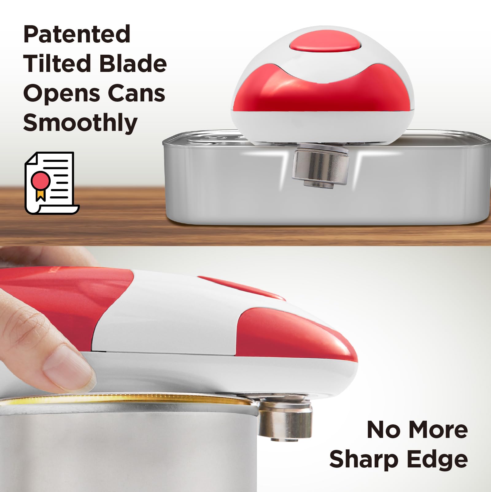 Kitchen Mama Electric Can Opener: Open Your Cans with A Simple Push of Button - Smooth Edge, Food-Safe and Battery Operated Handheld Can Opener(Red)