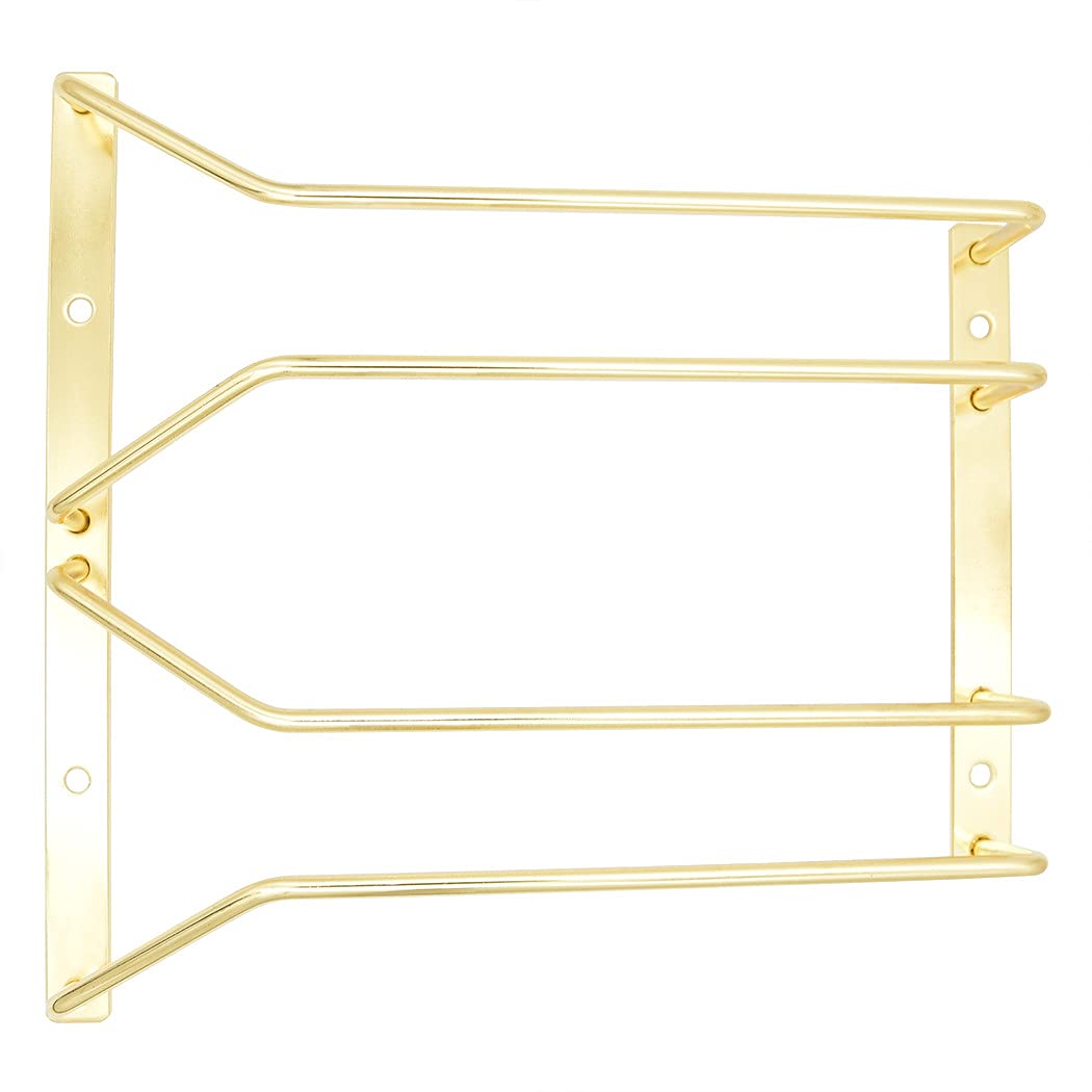 ZOOHOT 22.5cm Wine Glass Rack - Under Cabinet Stemware Wine Glass Holder Glasses Storage Hanger Metal Organizer for Bar Kitchen, Gold Finish (2 Rows, 1 Pack)