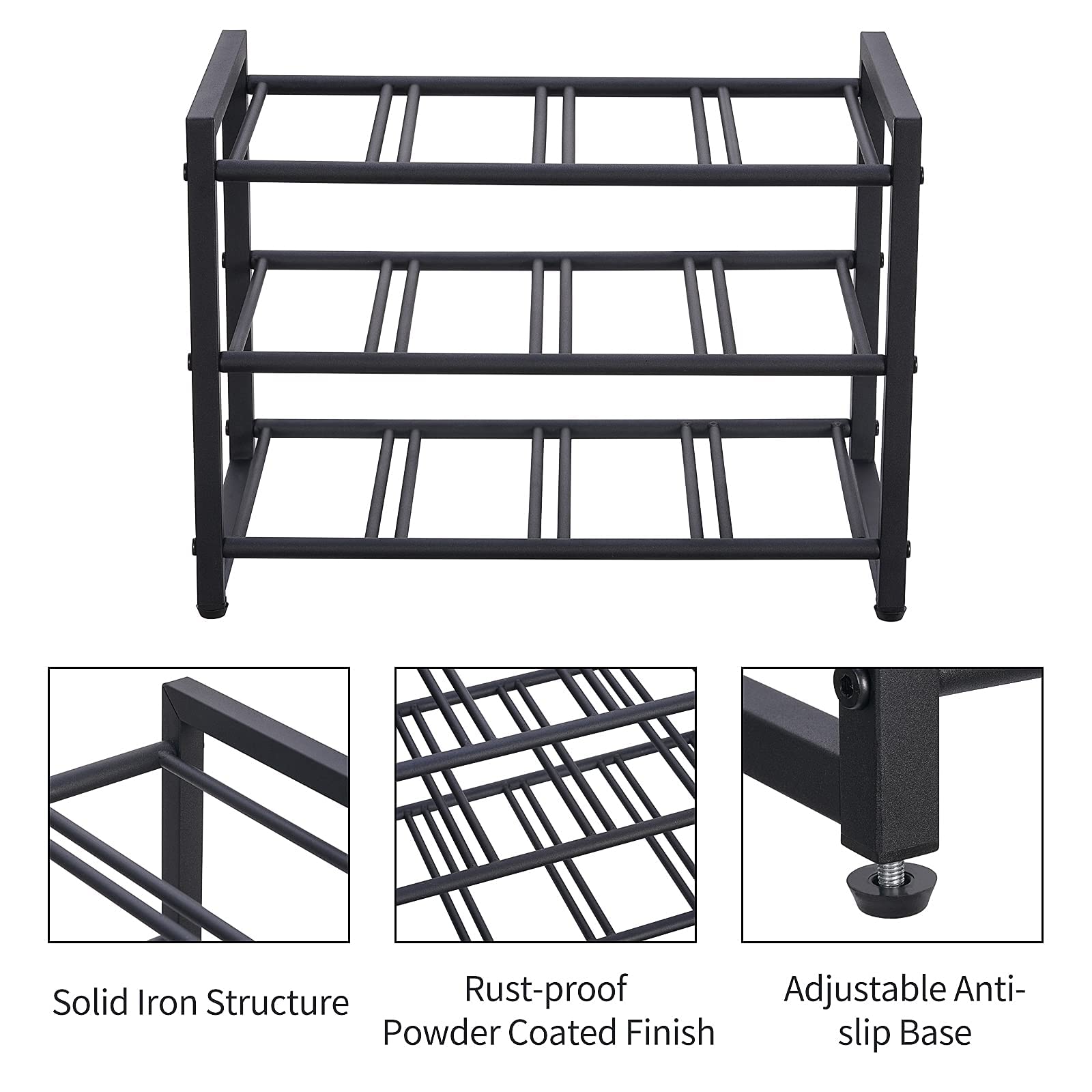 Honiter 12 Bottle Wine Rack Countertop, Storage Wine Rack Freestanding Floor, Display Storage Wine Rack, Industrial Metal Wine Shelf Organizer for Cabinet Tabletop Bar Cellar, Black
