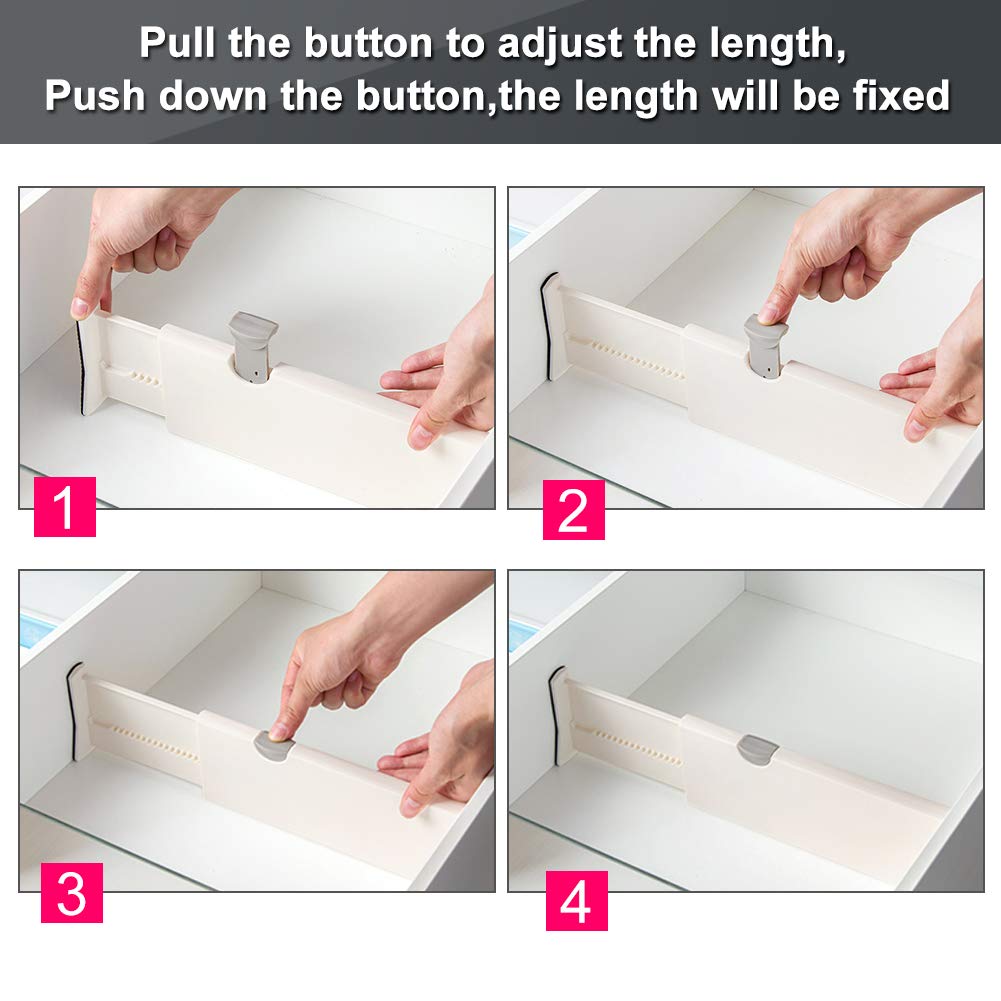 Drawer Dividers Organizer 5 Pack, Adjustable Separators 4" High Expandable from 11-17" for Bedroom, Bathroom, Closet,Clothing, Office, Kitchen Storage, Strong Secure Hold, Foam Ends, Locks in Place