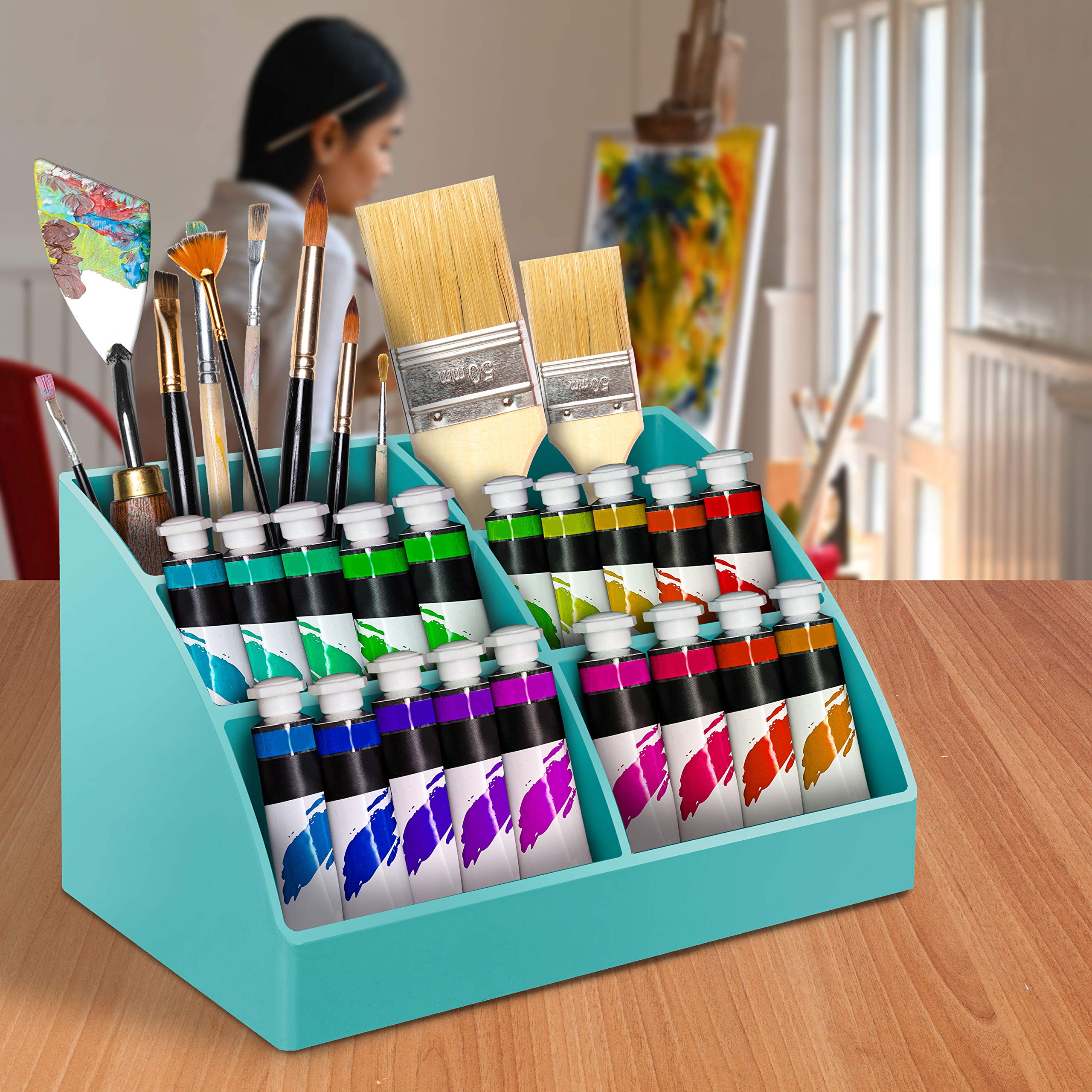 Acrimet Incline Desktop Easy Organizer Caddy Holder - Supplies Storage and Home Organization (Plastic) (Solid Green Color)