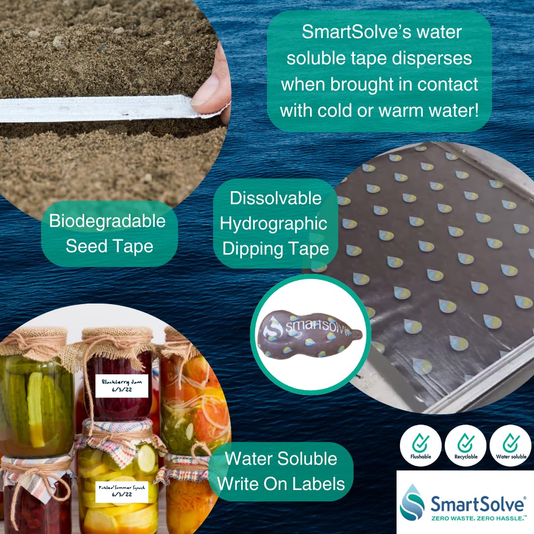SmartSolve Water-Soluble Tape | 1” x 30 Yards | Dissolves Quickly in Water | Self Adhesive | Mask for Hydrographics & Double Dipping | Crafts & Labels | Biodegradable | Eco-Friendly