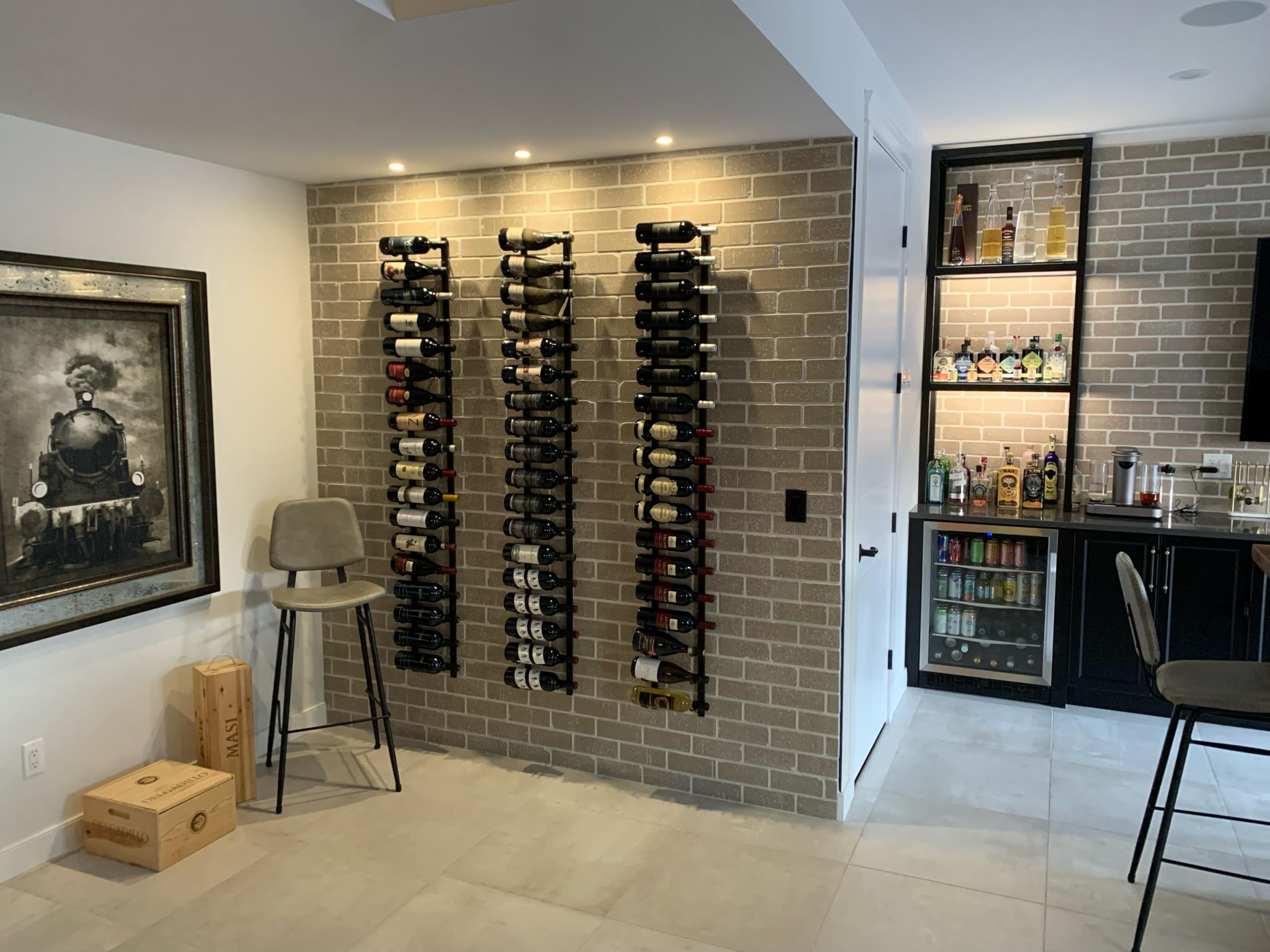 VintageView W Series (6 Ft) - 18 Bottle Wall Mounted Wine Bottle Rack Kit (Satin Black) Stylish Modern Wine Storage with Label Forward Design