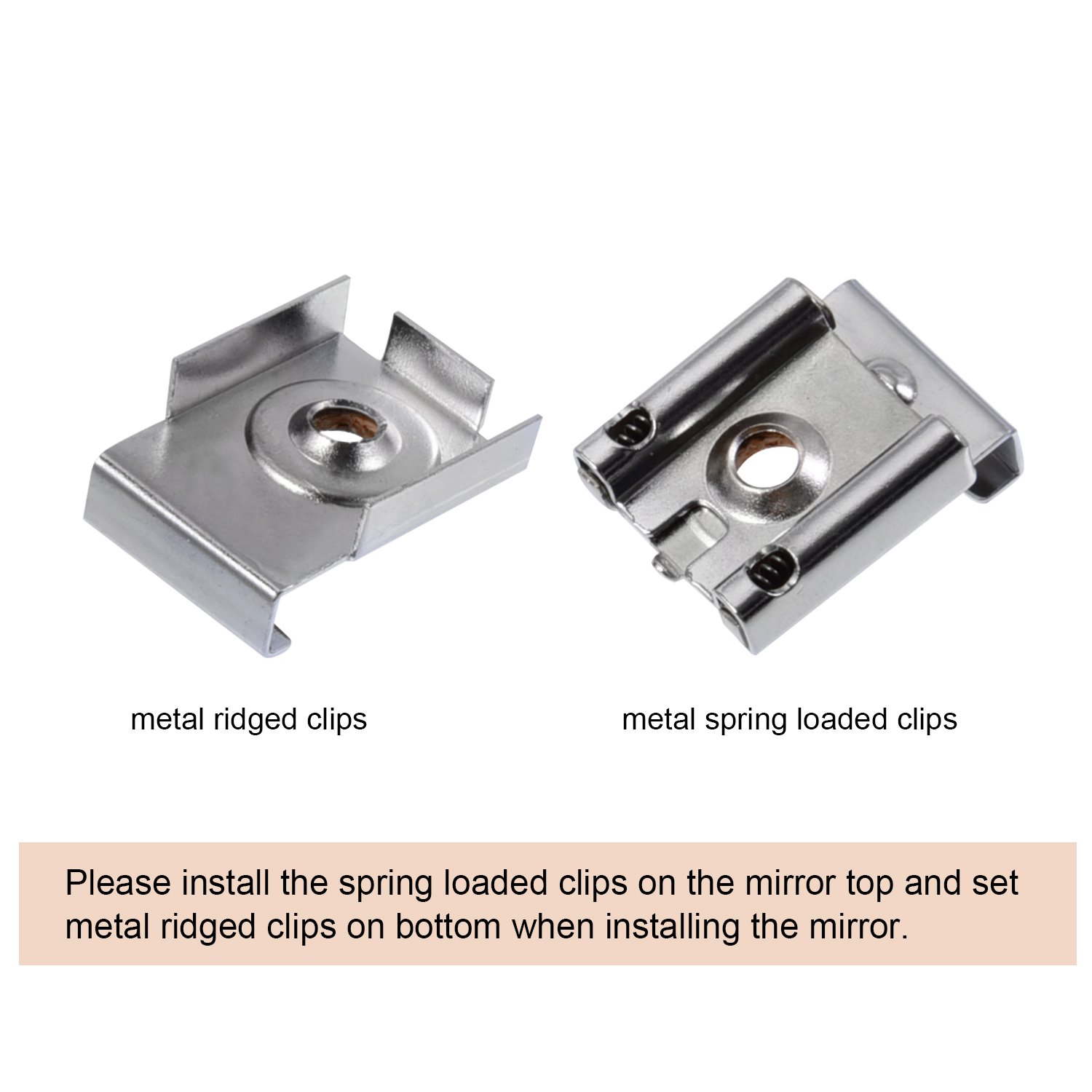 2 Sets (8 Pieces) Spring Loaded Mirror Hanger Clips Set Unframed Mirror Mount Clips with Rawl Plugs and Screws