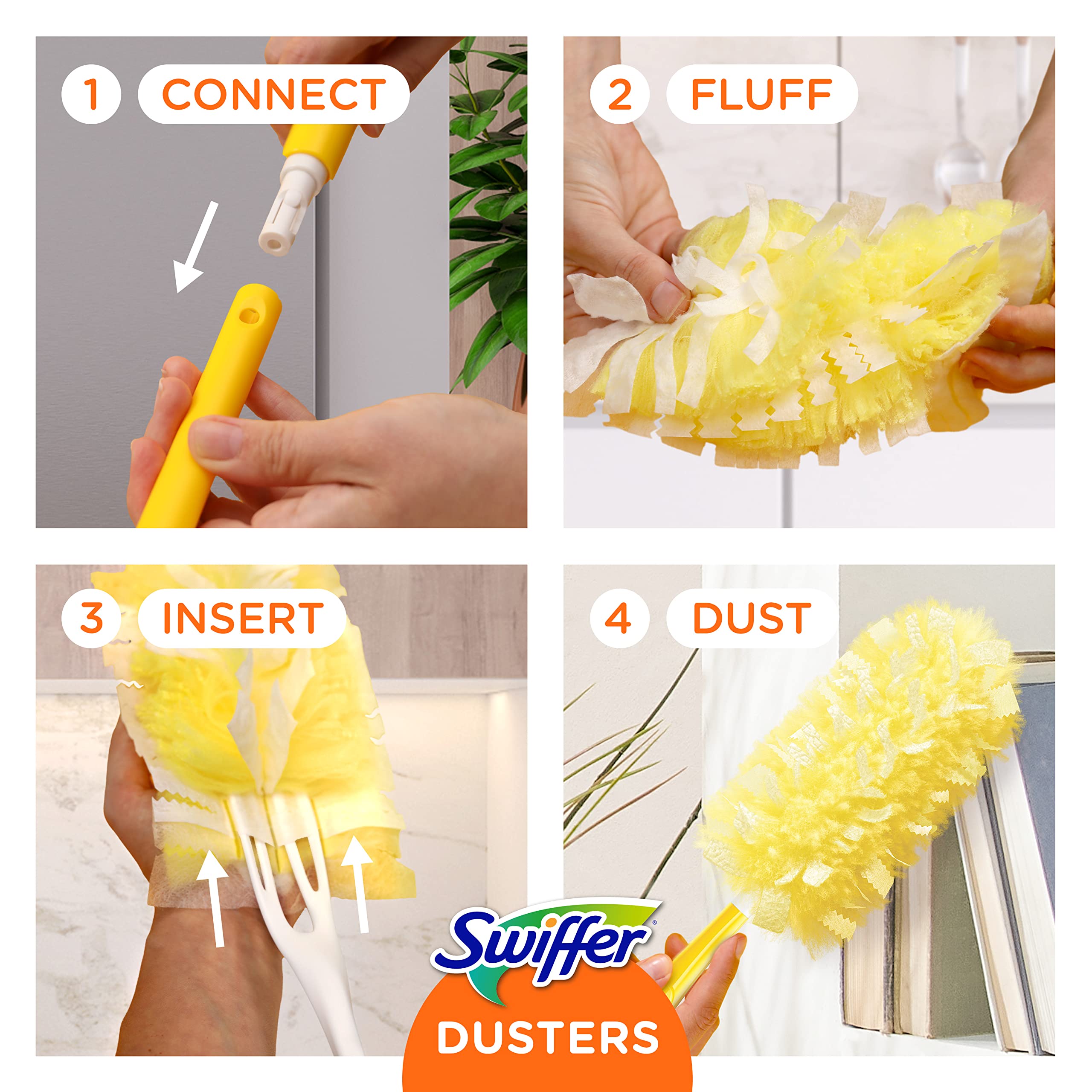 Swiffer Ceiling Fan Duster Super Extender Handle Starter Kit, 6 Heavy Duty Refills
