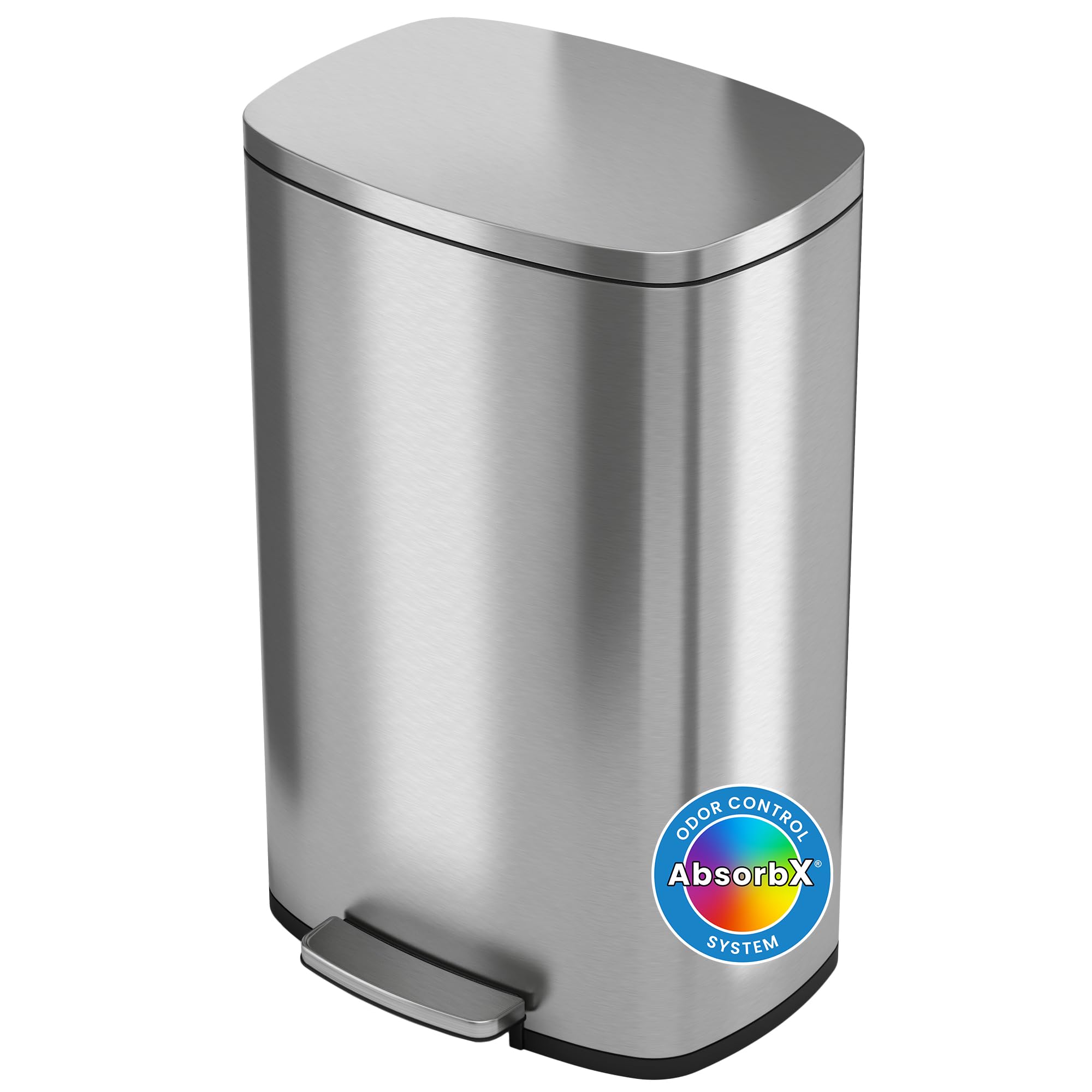 iTouchless SoftStep 13.2 Gallon Step Trash Can with Odor Filter System, Stainless Steel 50 Liter Pedal Garbage Bin for Kitchen, Home, Office, Silent and Gentle Lid Close