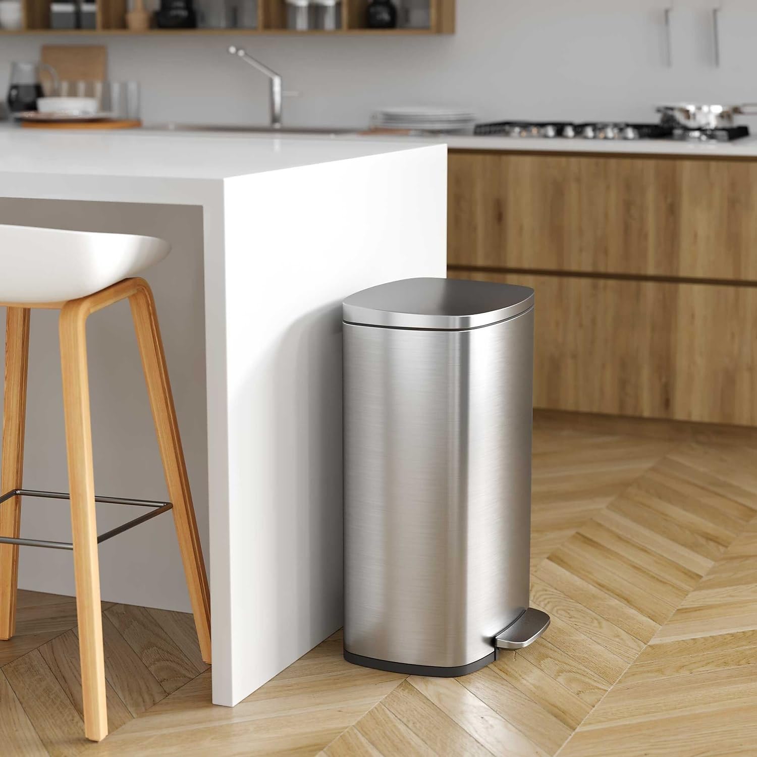 iTouchless SoftStep 13.2 Gallon Step Trash Can with Odor Filter System, Stainless Steel 50 Liter Pedal Garbage Bin for Kitchen, Home, Office, Silent and Gentle Lid Close