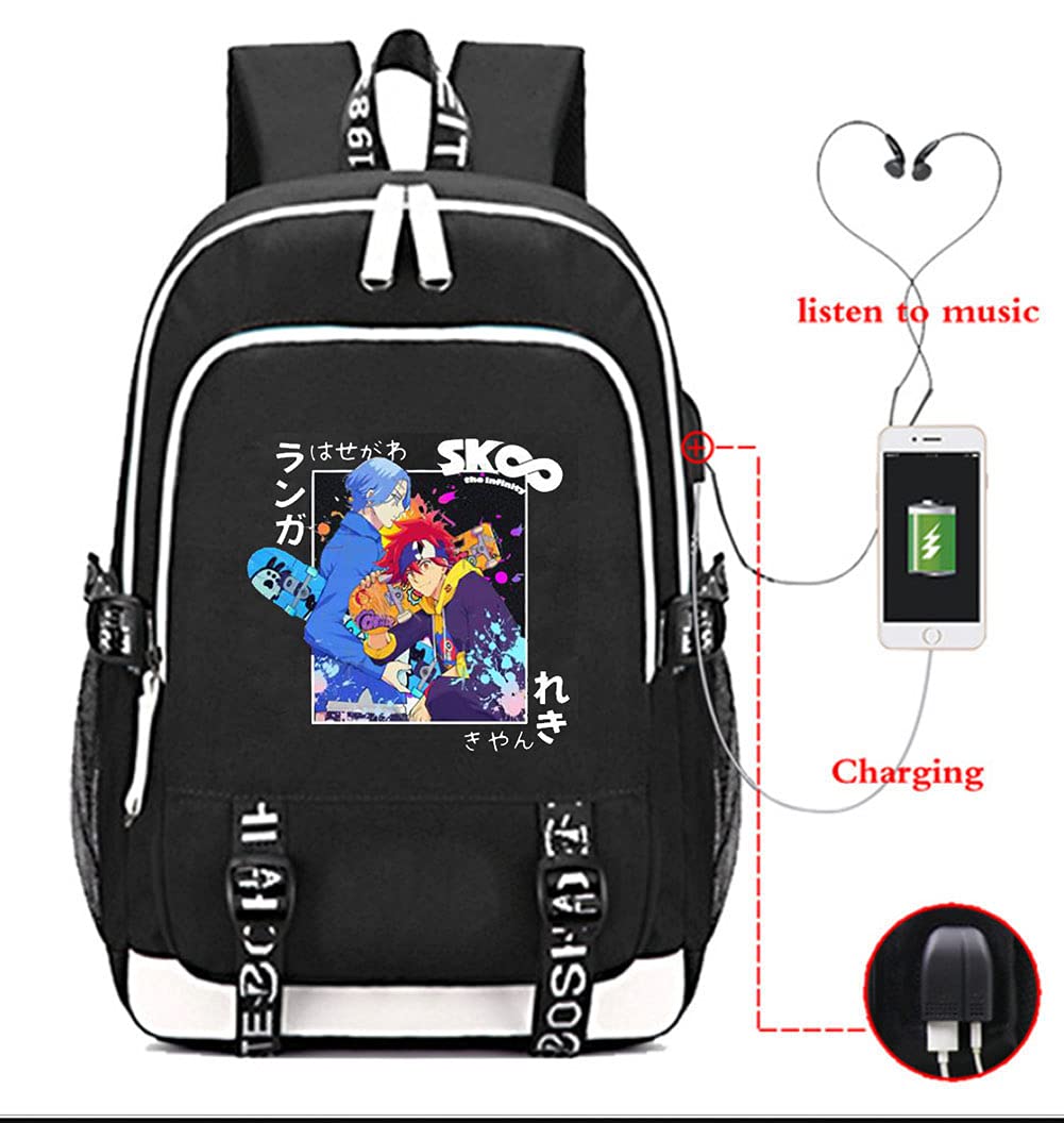 TIMMOR MAGIC Anime SK8 Cosplay The Infinity Laptop Backpack with USB Charging Port, Middle School College Bookbags for Women Men.(Black4)