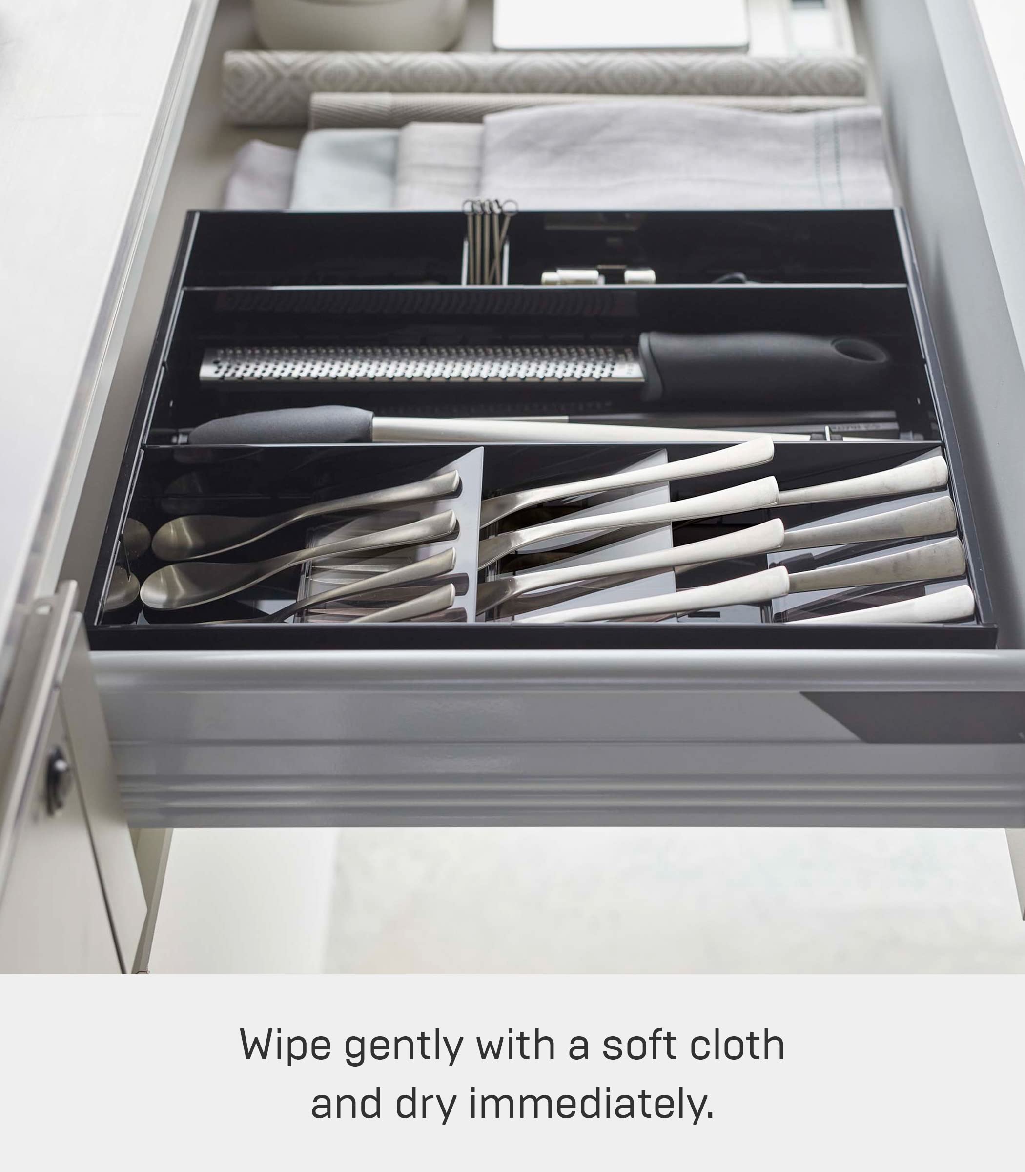 YAMAZAKI Home Expandable Cutlery Kitchen Angled Utensils Storage Multi-Compartment Silverware Organizer Drawer Insert Tray, Plastic, Adjustable, Expandable, No Assembly Req.
