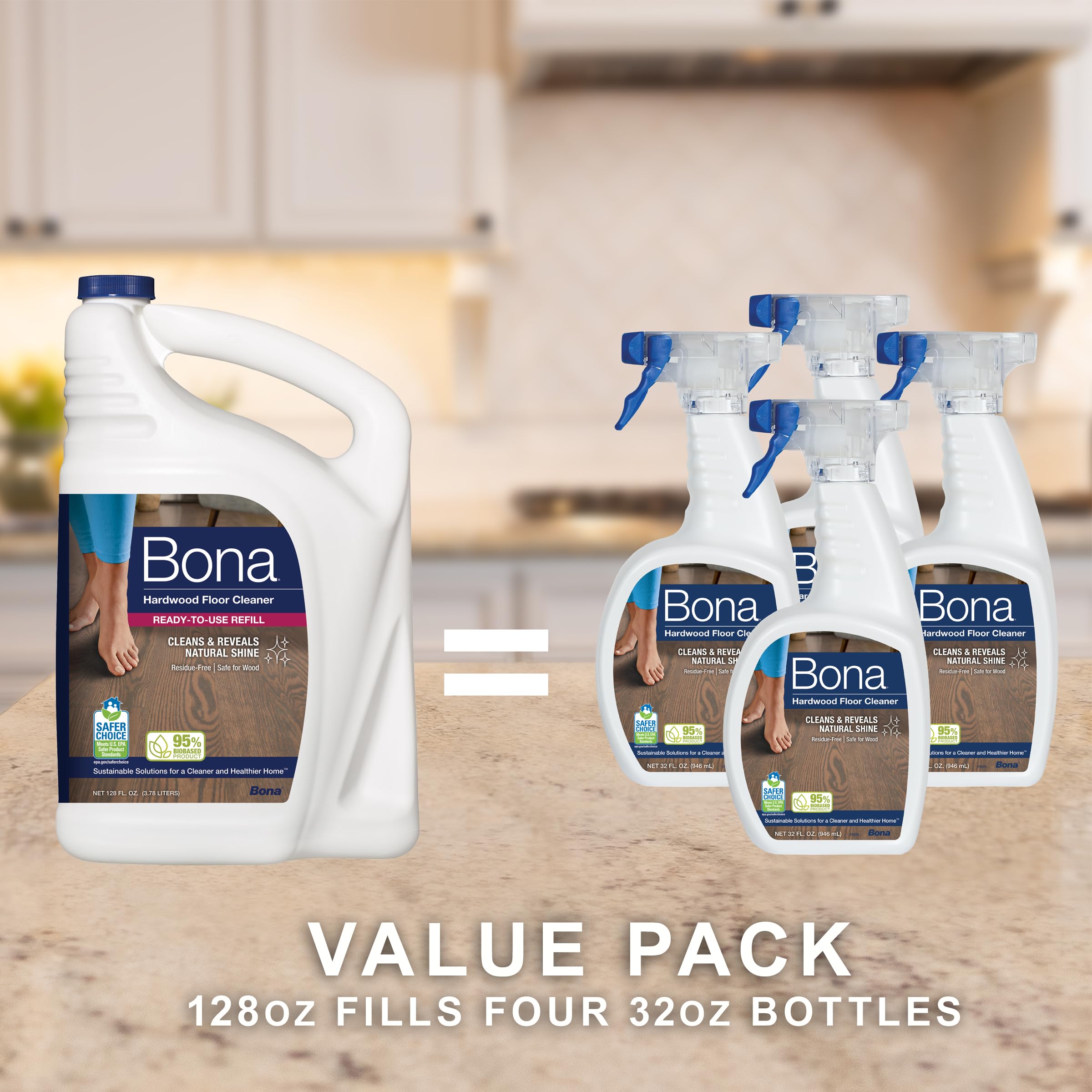 Bona Hardwood Floor Cleaner Refill, 128 Fl Oz