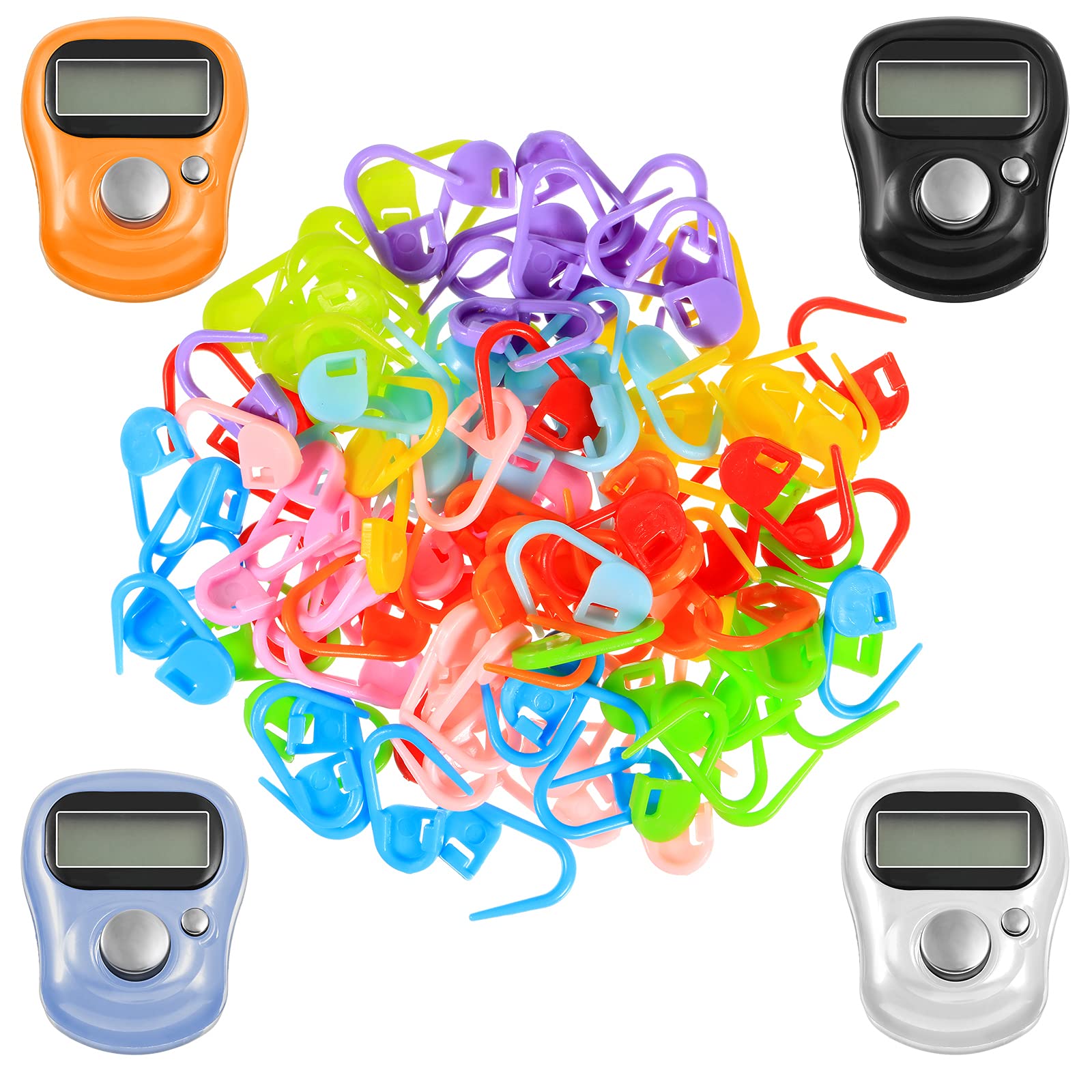 Kingdder Electronic Finger Counter LCD Knit Counter Finger Digital Counter with Knitting Stitch Marker Crochet Locking Clip Colorful Knitting Marker for Crocheting, Random Color (104)