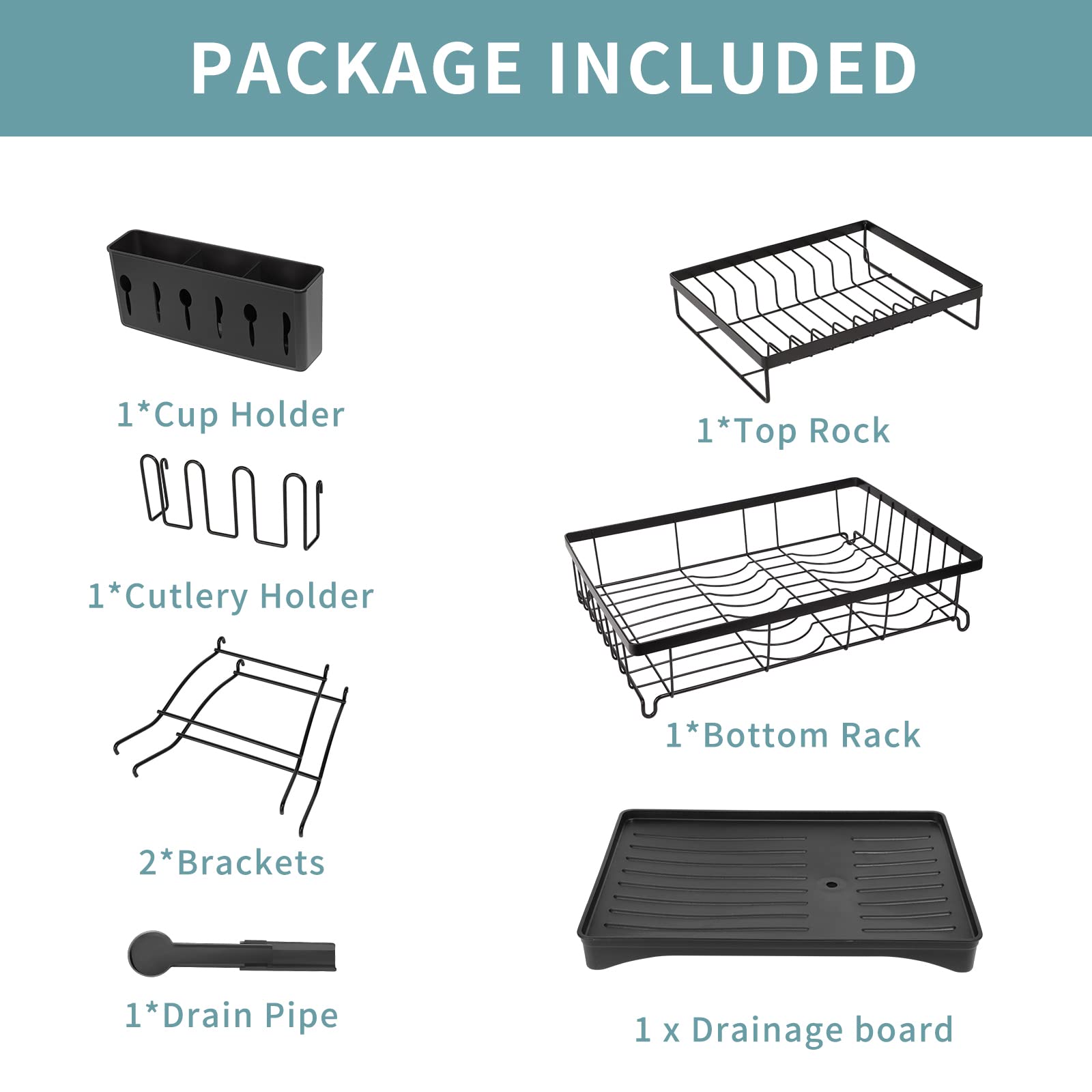Canxisag Dish Drying Rack, 2-Tier Dish Rack 304 Stainless Steel Extra Large Dishs Rack for Ktchen Counter with Utensil Holder Dish Drainer (Black)