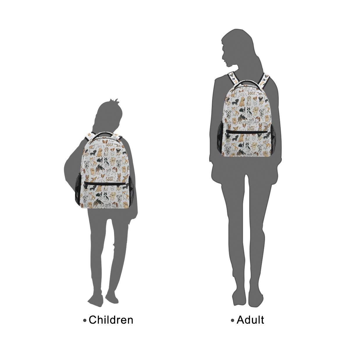 ALAZA Cute Doodle Dog Print Animal Large Backpack for Kids Boys Girls School Student Personalized Laptop iPad Tablet Travel School Bag with Multiple Pockets