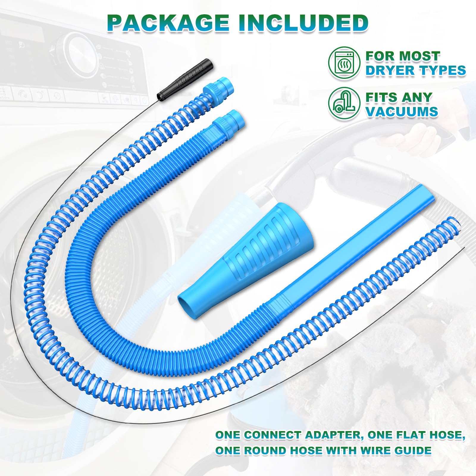 Sealegend 2 PCS Dryer Vent Cleaner Kit Vacuum Hose Attachment,Washer and Dryer Lint Remover, Dryer Cleaning Tools Hoses with Adapter