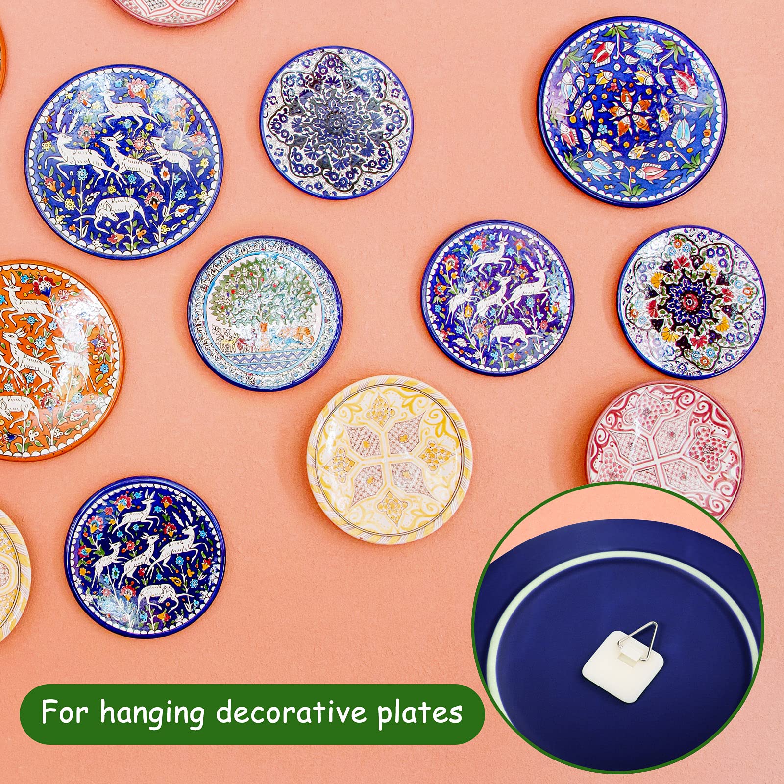 60 Pieces Invisible Adhesive Plate Hanger Plastic Adhesive Picture Hangers Without Nails Adhesive Vertical Plate Holders Sticky Hangers for Plate Photo Picture Frame Wall Art Decoration