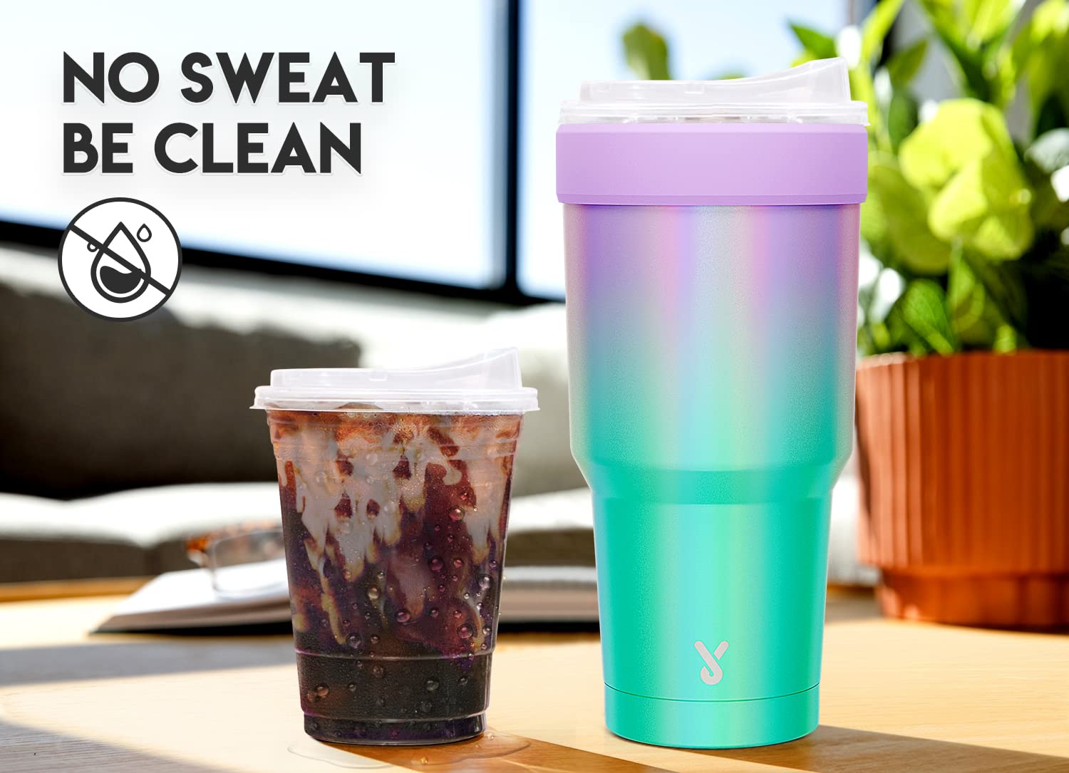 Meoky Double Wall Stainless Steel Iced Coffee Sleeve Reusable, One Size Fits All Coffee Sleeve for Starbucks, Dunkin Donuts, McDonalds (16-24oz, Glitter Lavender)