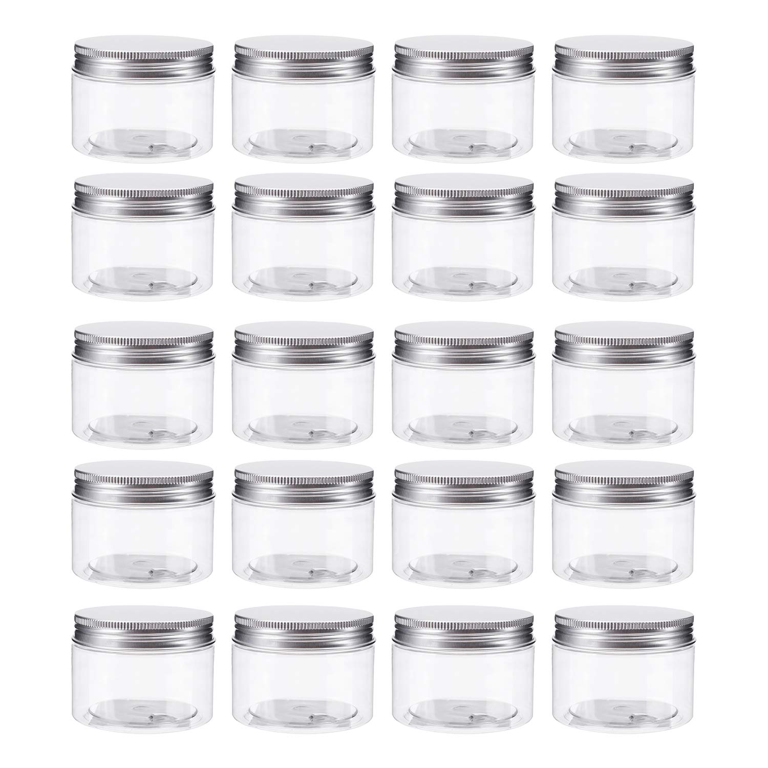 Bekith 20 Pack 4 Ounce Clear Plastic Storage Jars Containers With Screw-on Lids, Refillable BPA Free Small Round Slime Containers for Kitchen & Household Storage