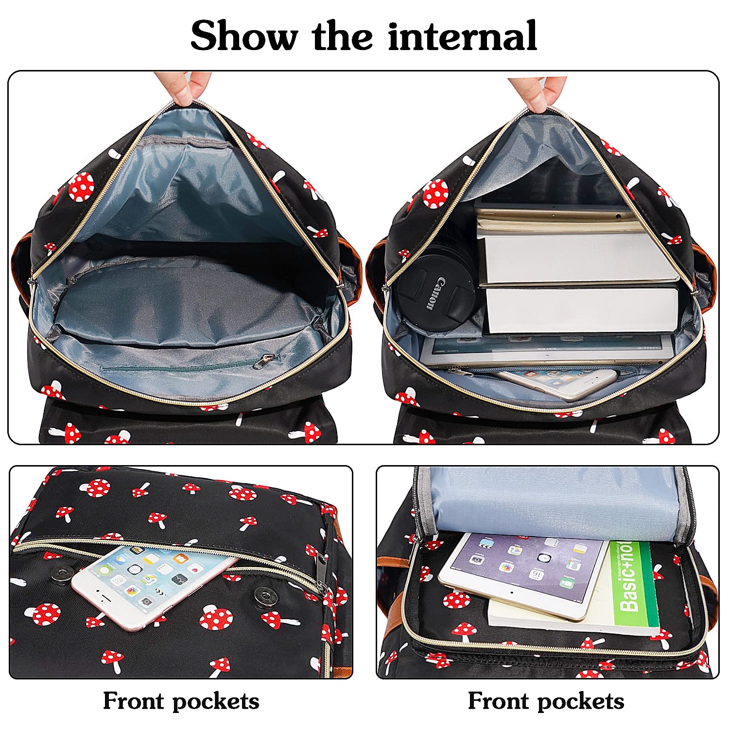 Mushroom Laptop Backpack for Girls Women, College School Bookbags for Teenagers