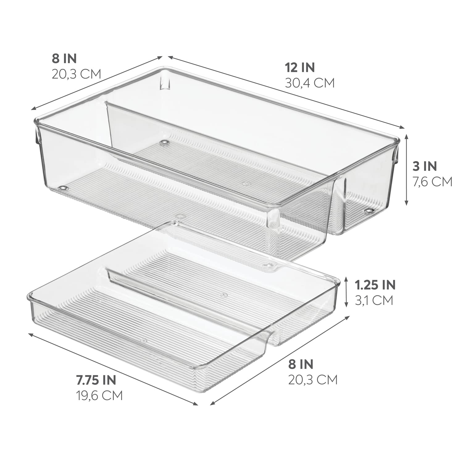 iDesign Linus 2-Piece Kitchen Drawer Organizer for Kitchen Utensils and Tools - Clear