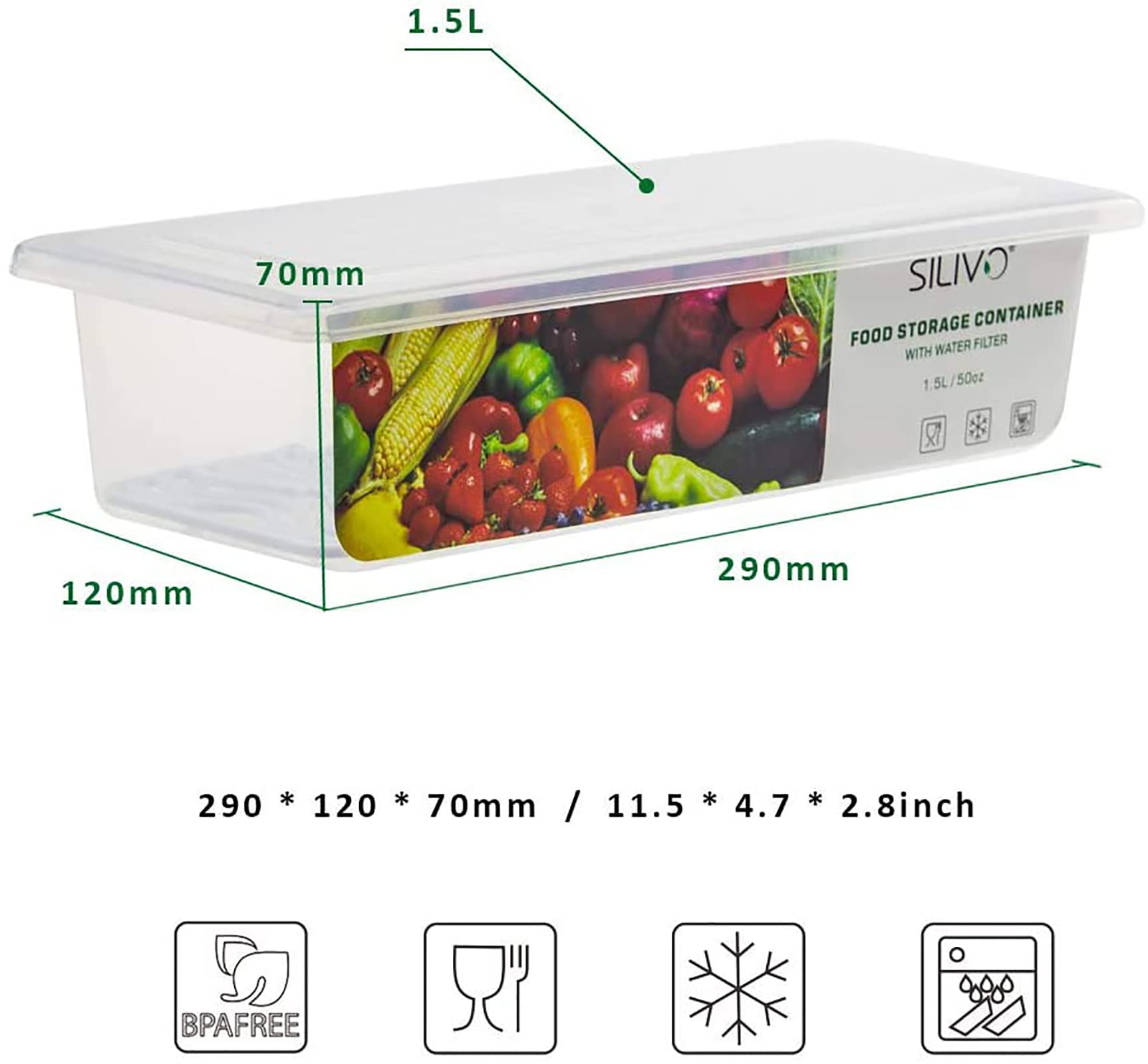 SILIVO Food Storage Containers for Fridge (3 Pack) - 1.5L Produce Saver Containers for Refrigerator with Removable Drain Tray Keep Fresh for Produce, Fruits and Vegetables