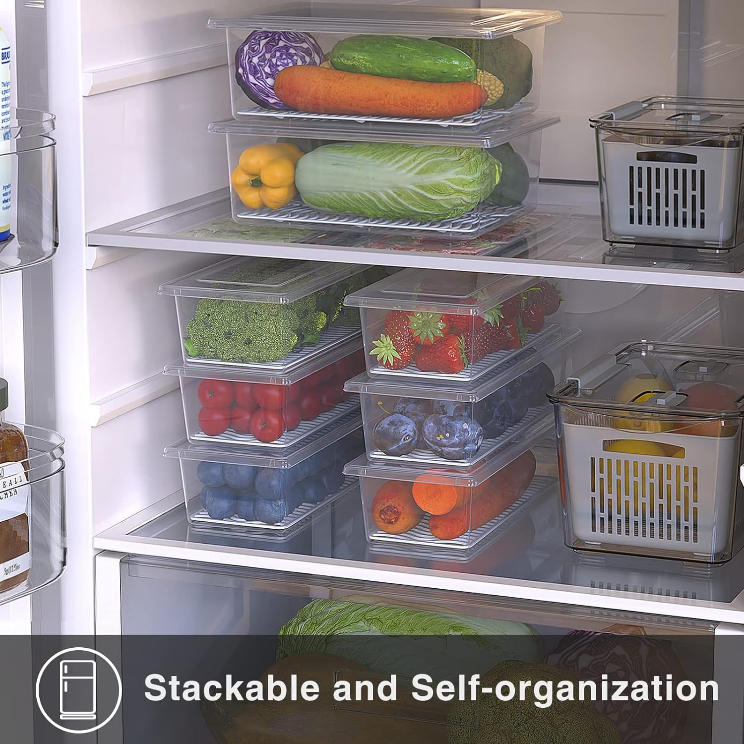 SILIVO Food Storage Containers for Fridge (3 Pack) - 1.5L Produce Saver Containers for Refrigerator with Removable Drain Tray Keep Fresh for Produce, Fruits and Vegetables