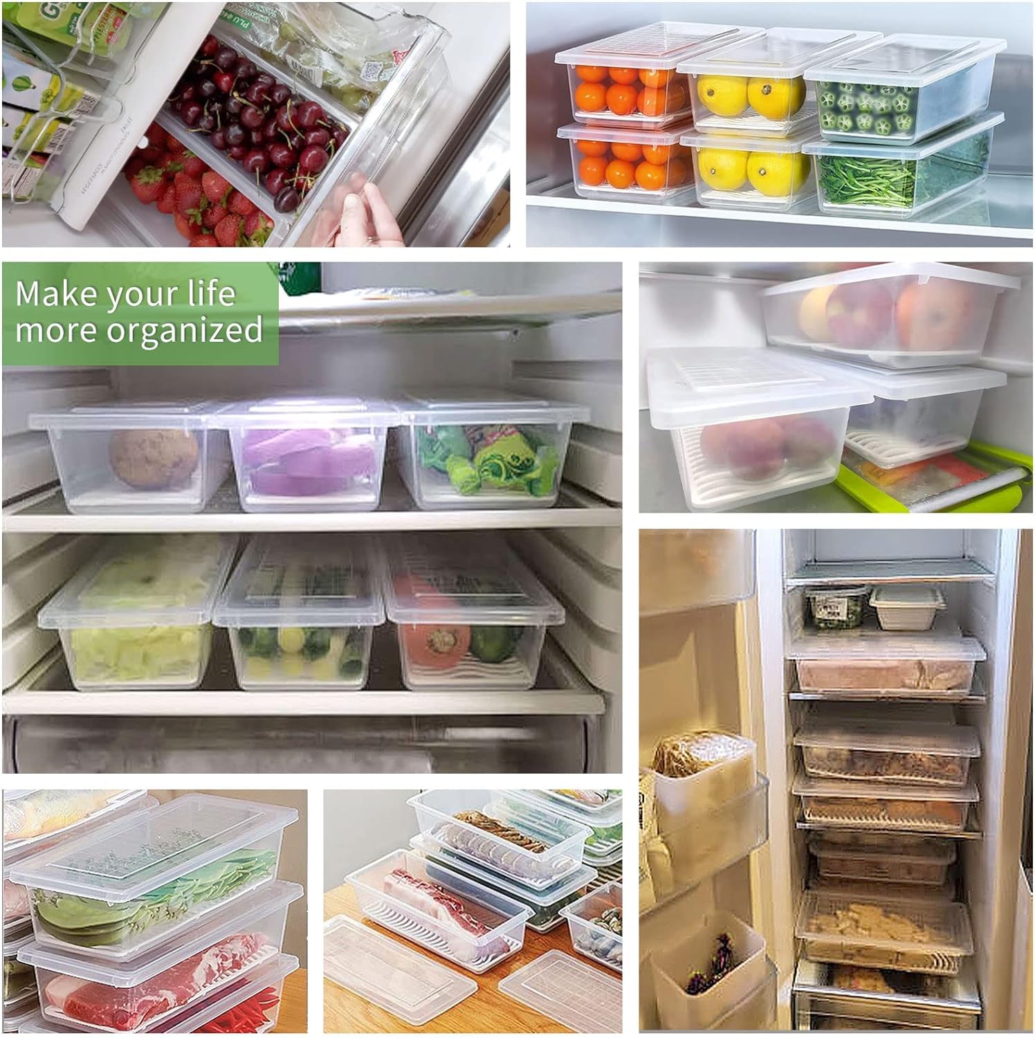 SILIVO Food Storage Containers for Fridge (3 Pack) - 1.5L Produce Saver Containers for Refrigerator with Removable Drain Tray Keep Fresh for Produce, Fruits and Vegetables