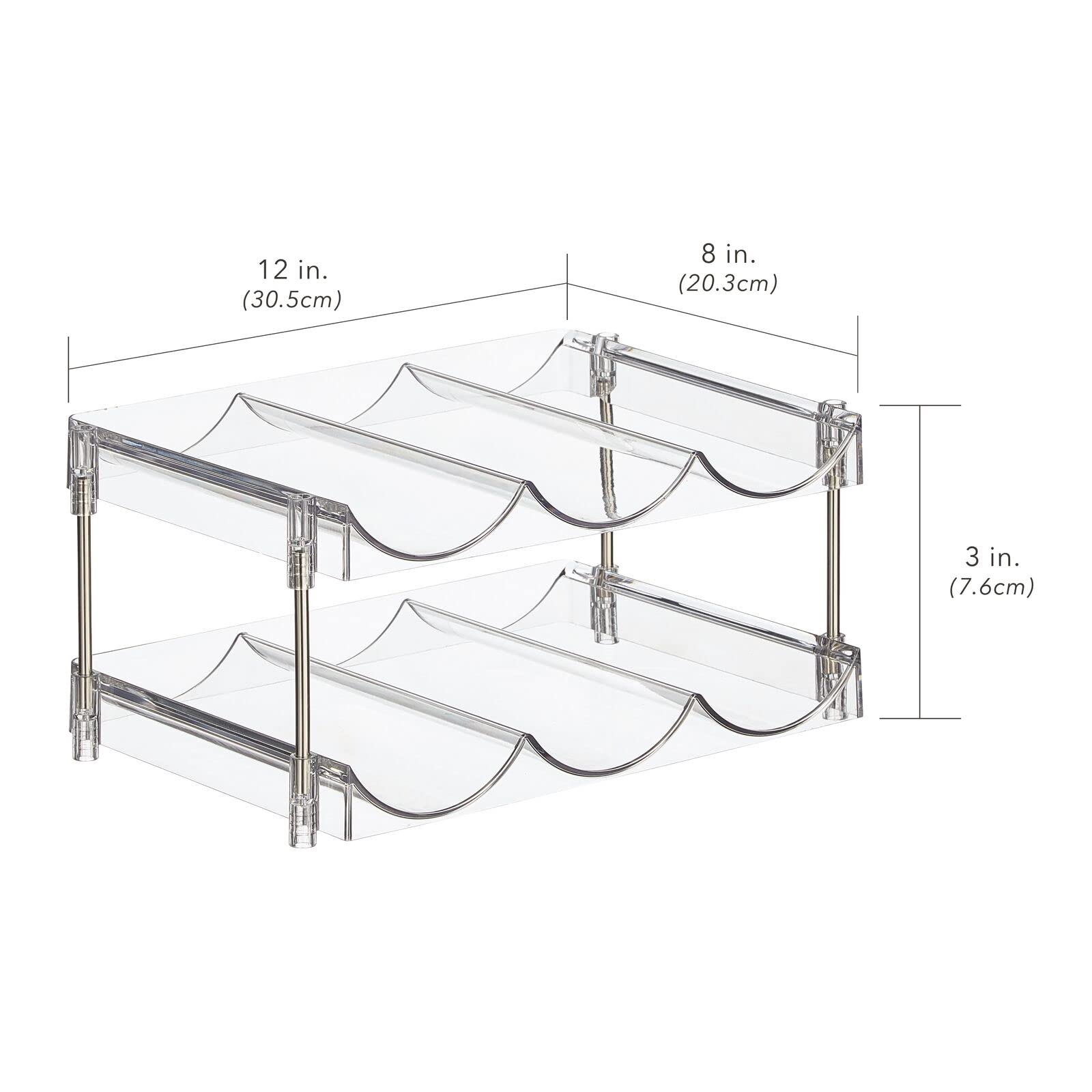 Nate Home by Nate Berkus 6-Bottle Water and Wine Bottle Organizer | Free Standing Plastic Holder for Fridge, Kitchen, Cabinet, Pantry Storage from mDesign - Clear/Polished Stainless Steel