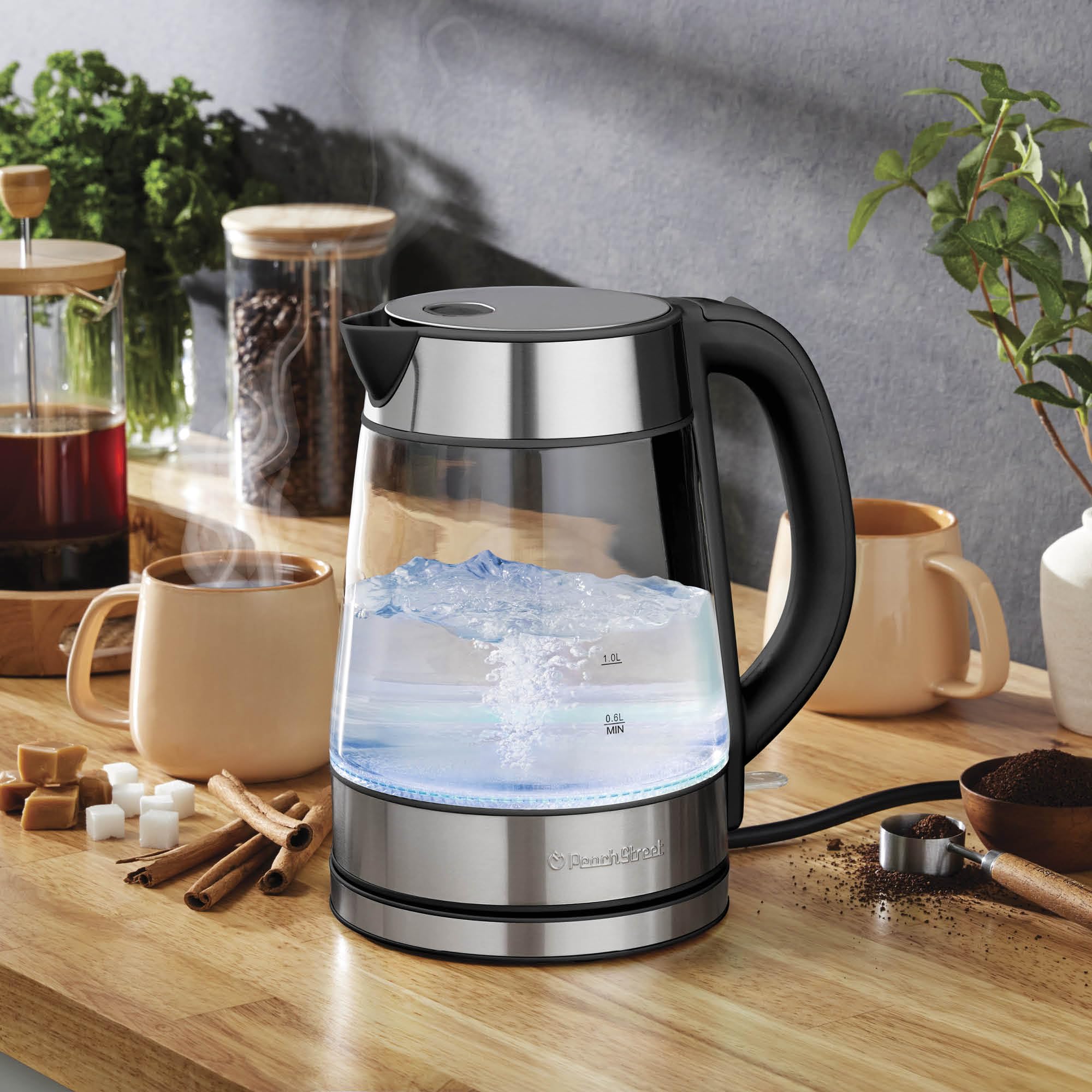 Speed-Boil Water Electric Kettle, 1.7L 1500W, Coffee & Tea Kettle Borosilicate Glass, Wide Opening, Auto Shut-Off, Cool Touch Handle, LED Light. 360° Rotation, Boil Dry Protection