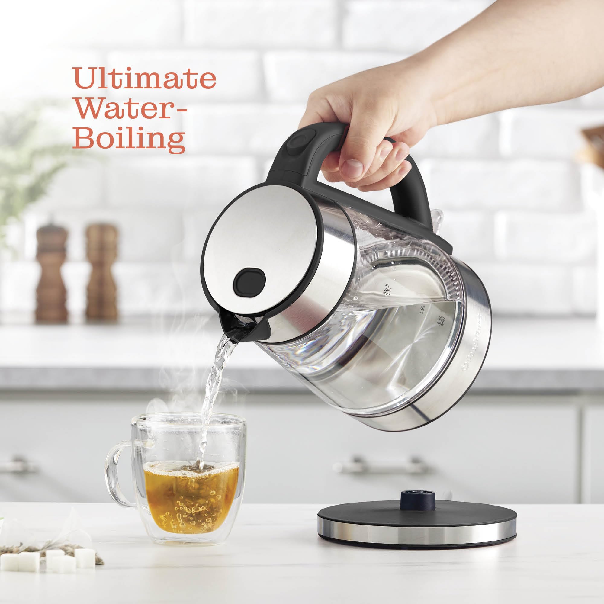 Speed-Boil Water Electric Kettle, 1.7L 1500W, Coffee & Tea Kettle Borosilicate Glass, Wide Opening, Auto Shut-Off, Cool Touch Handle, LED Light. 360° Rotation, Boil Dry Protection