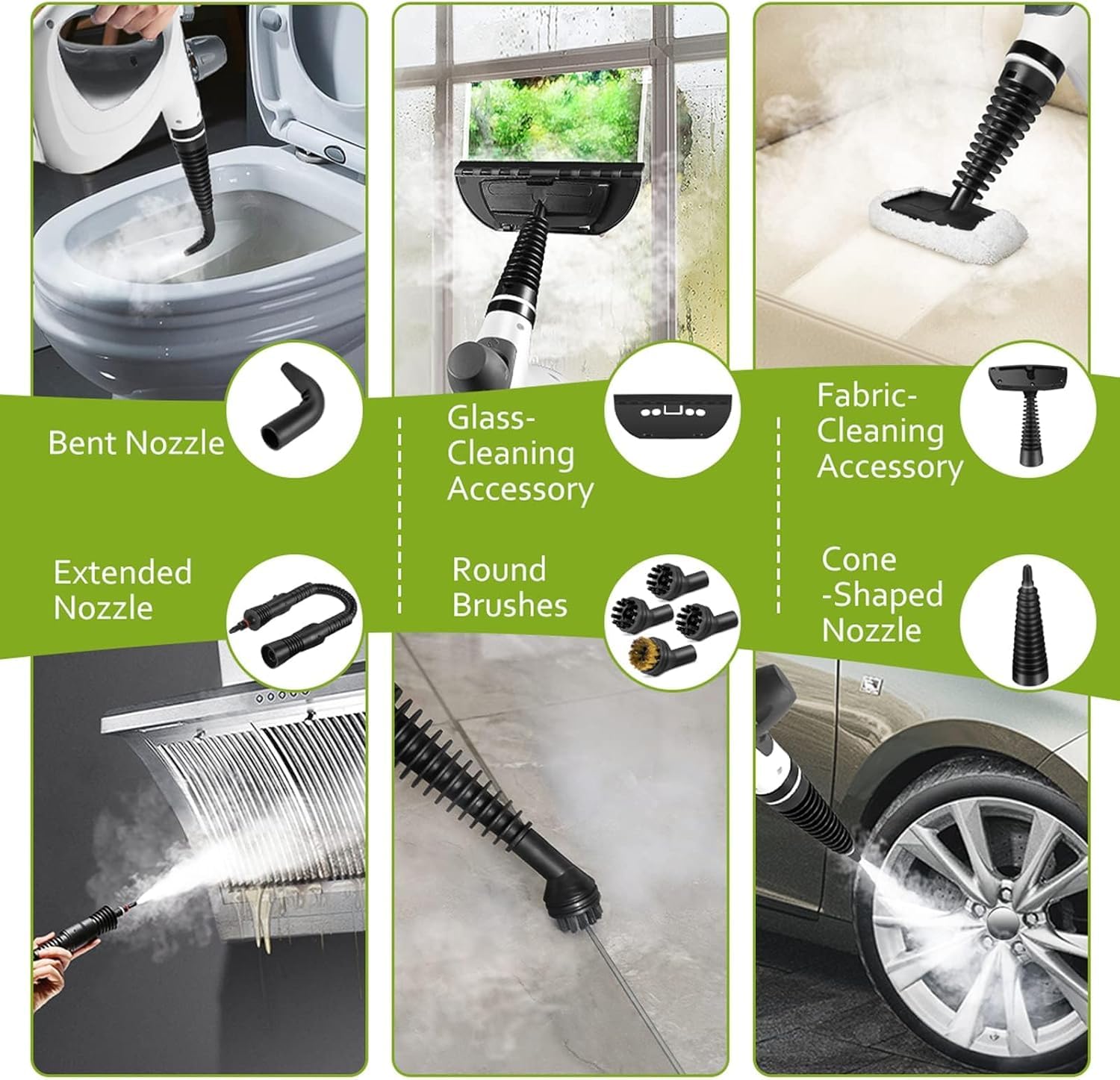 Pressurized Handheld Multi-Surface Natural Steam Cleaner with 12 pcs Accessories, Multi-Purpose Steamer for Home Use, Steamer for Cleaning Floor, Upholstery, Grout and Car